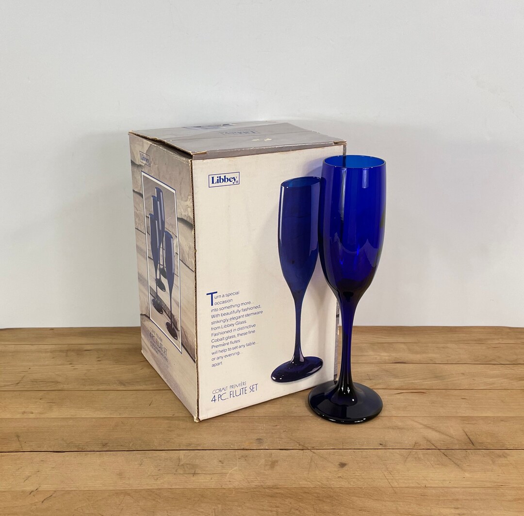 Cobalt Blue Champagne Flutes by Libbey, 4 Dark Blue Glass Flutes in ...