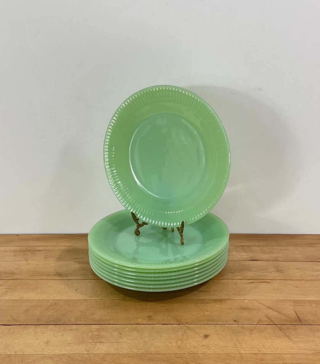 Anchor Hocking Fire-king Jane Ray Jadeite 7" Salad Plate, Set of 8, All ...