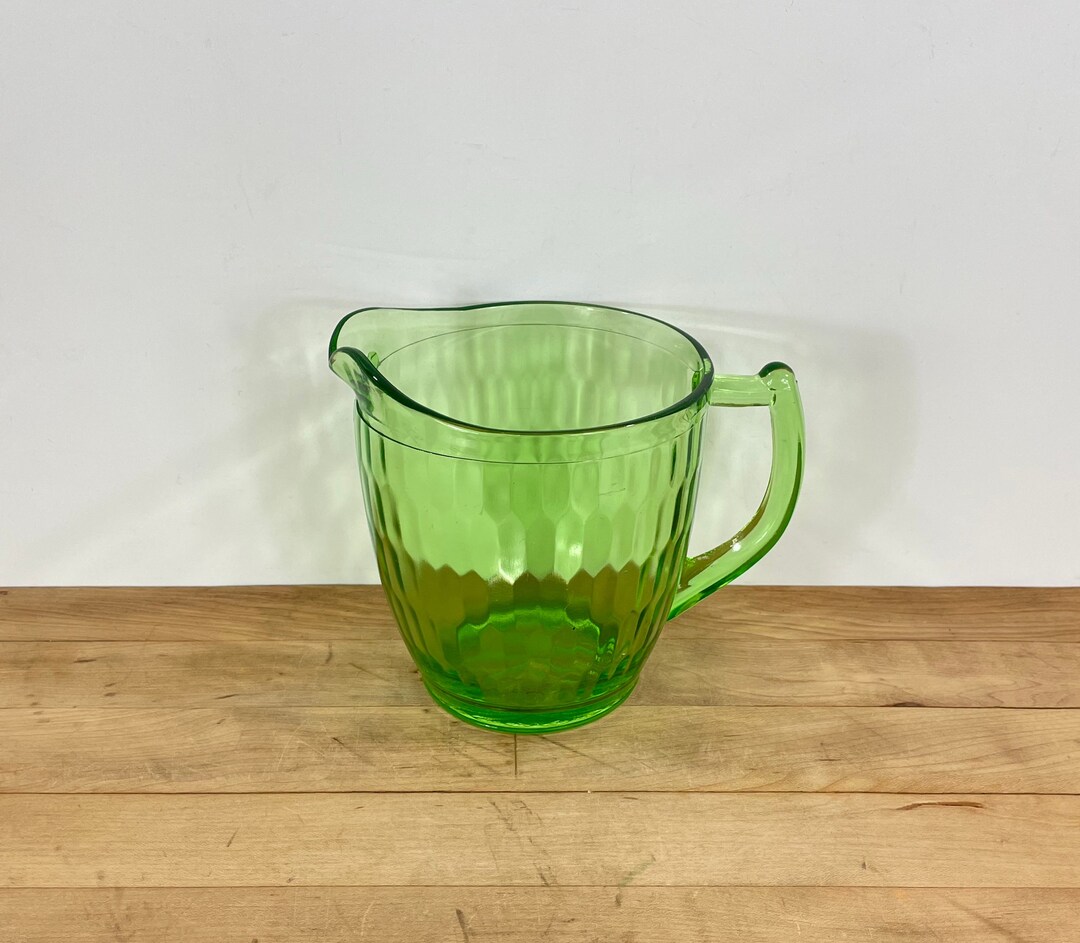 Green Uranium Glass Pitcher, Depression Era Hex Optic Green With ...