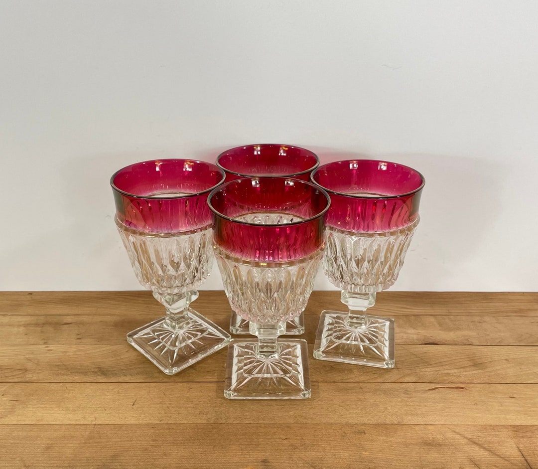 Ruby Flash Mount Vernon Water Goblets by Indiana Glass, Set of 4, All ...