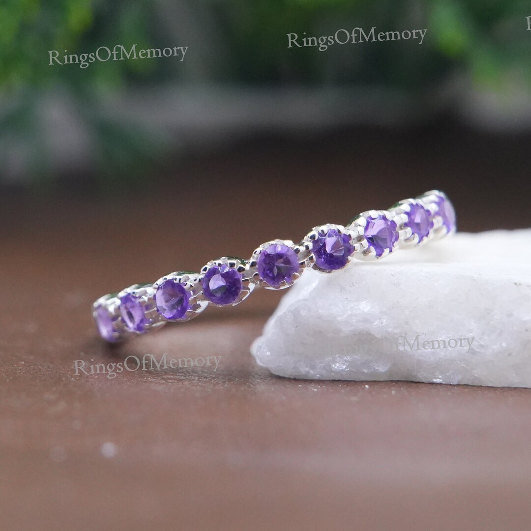 Natural Amethyst Band, Sterling Silver Band, Half Eternity Ring ...