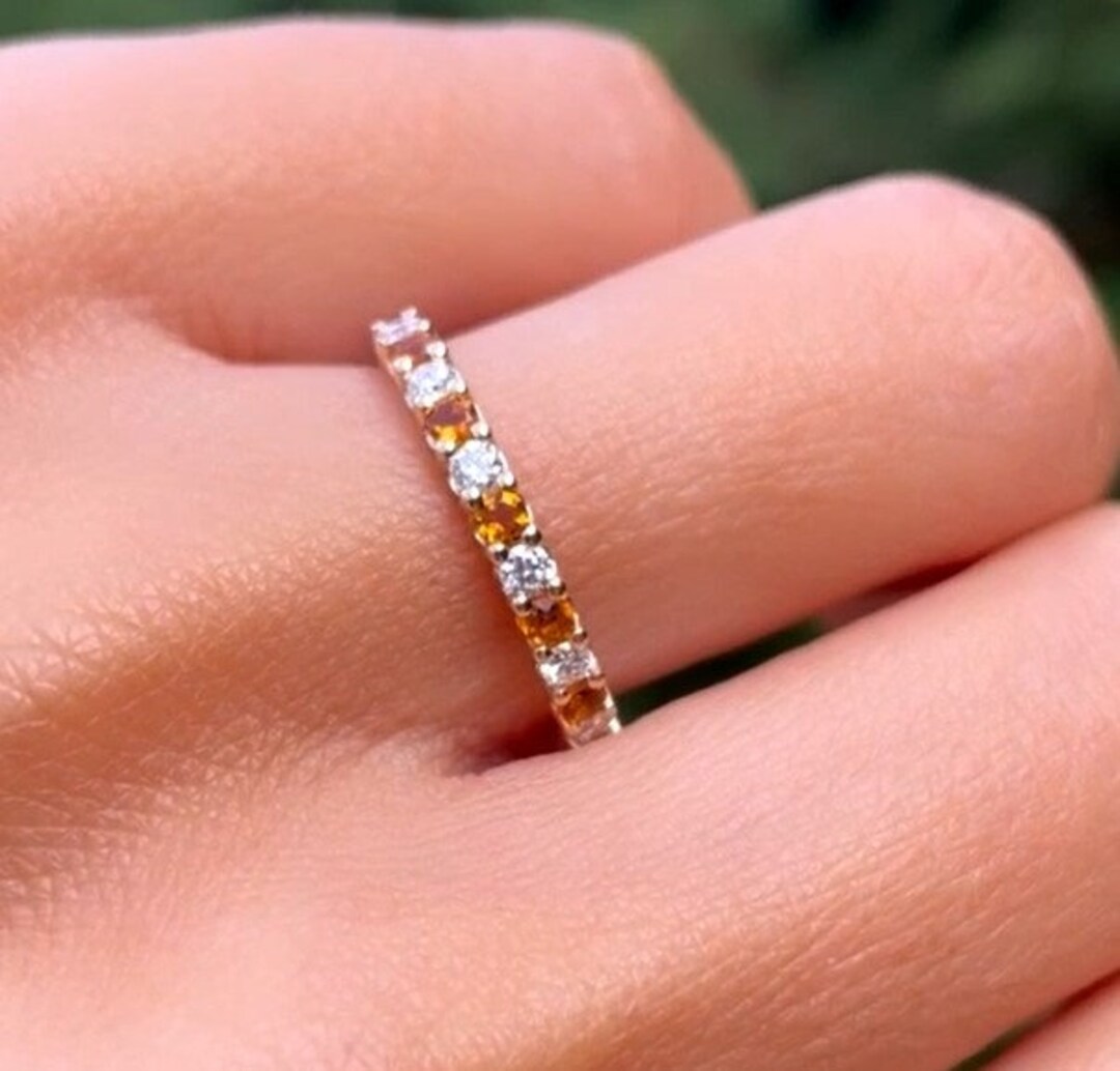 Natural Citrine Diamond Ring, Citrine Wedding Band, Vintage Band, 14k ...