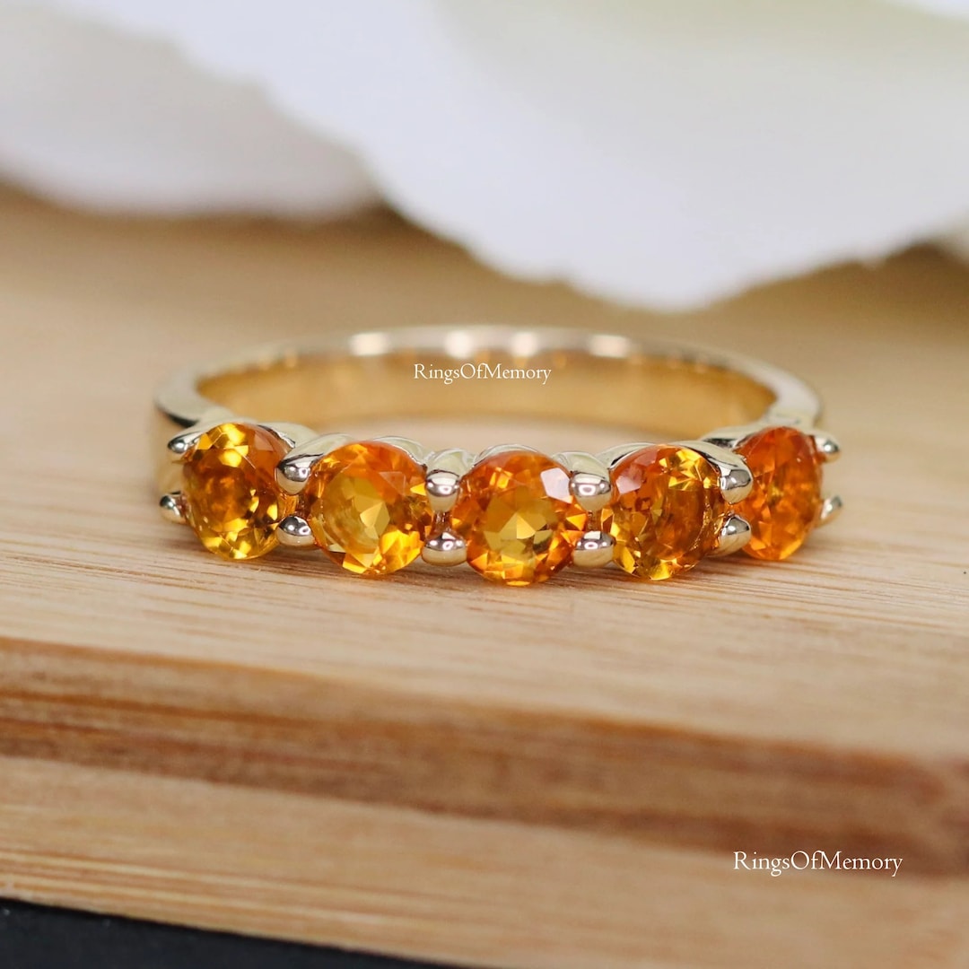 Natural Citrine Ring, Vintage Citrine Band, Citrine Wedding Band, 14k ...