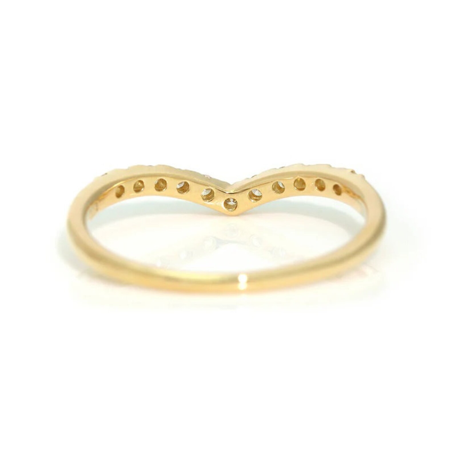 Diamond Curve Wedding Band, 14k Gold Band, V Shape Band Ring, Diamond ...