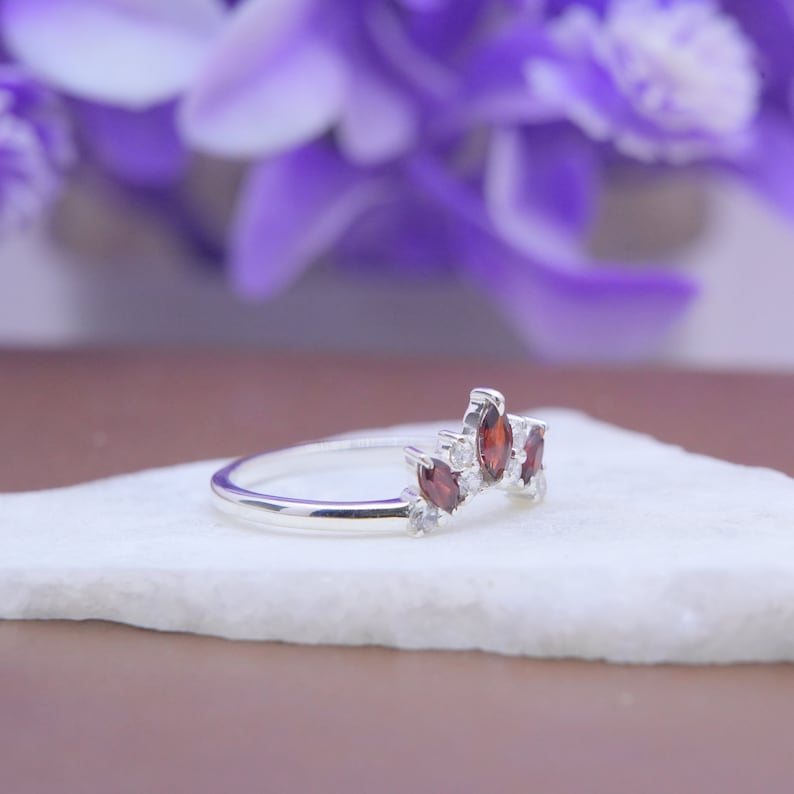 Garnet Wedding Ring Marquise Garnet Wedding Band Curved - Etsy