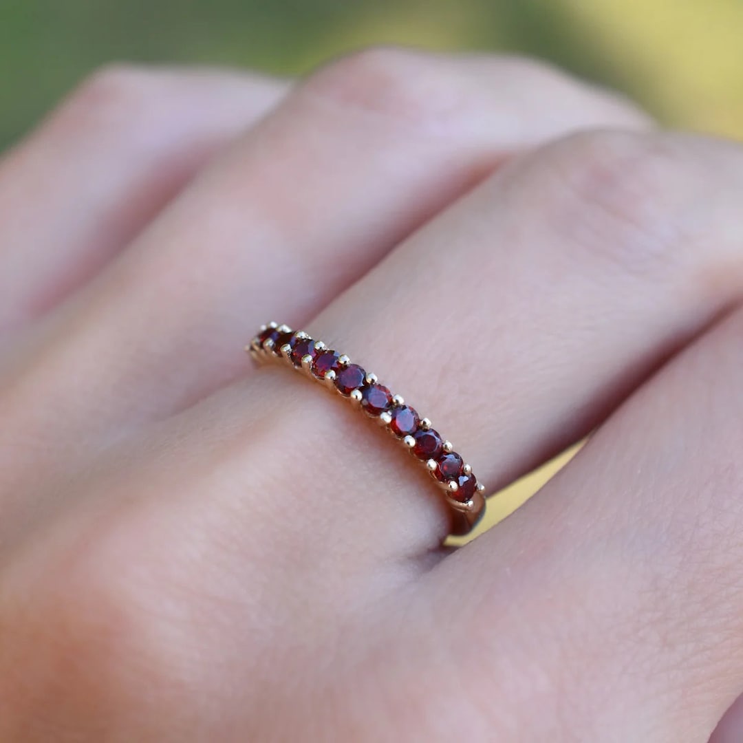 Natural Garnet Ring, Vintage Garnet Band, Garnet Wedding Band, 14k Gold ...