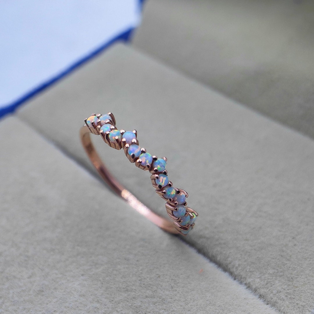Opal Ring, Vintage Opal Band, Opal Wedding Band, 14k Rose Gold Opal ...