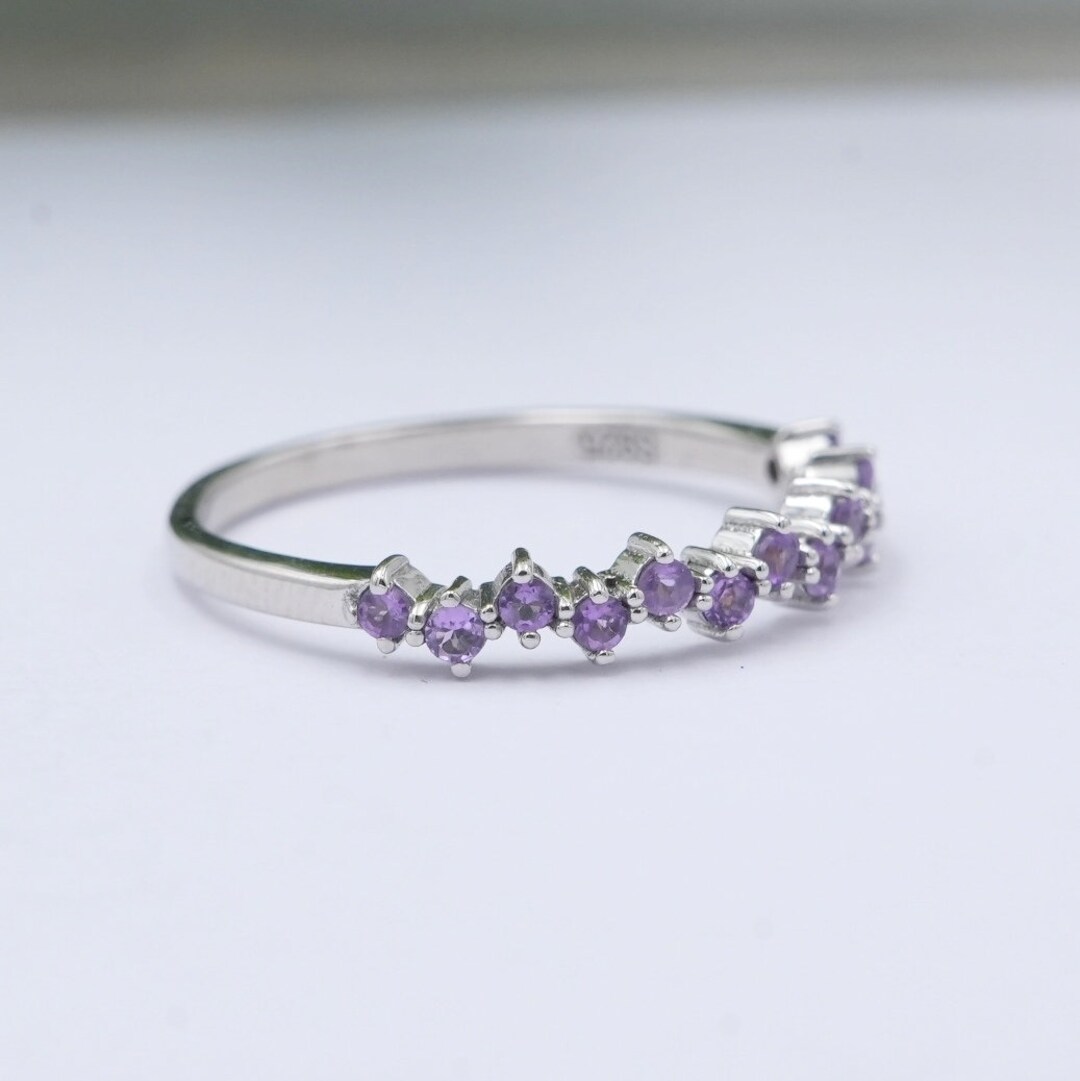 Natural Amethyst Ring, Vintage Amethyst Band, Amethyst Wedding Band ...