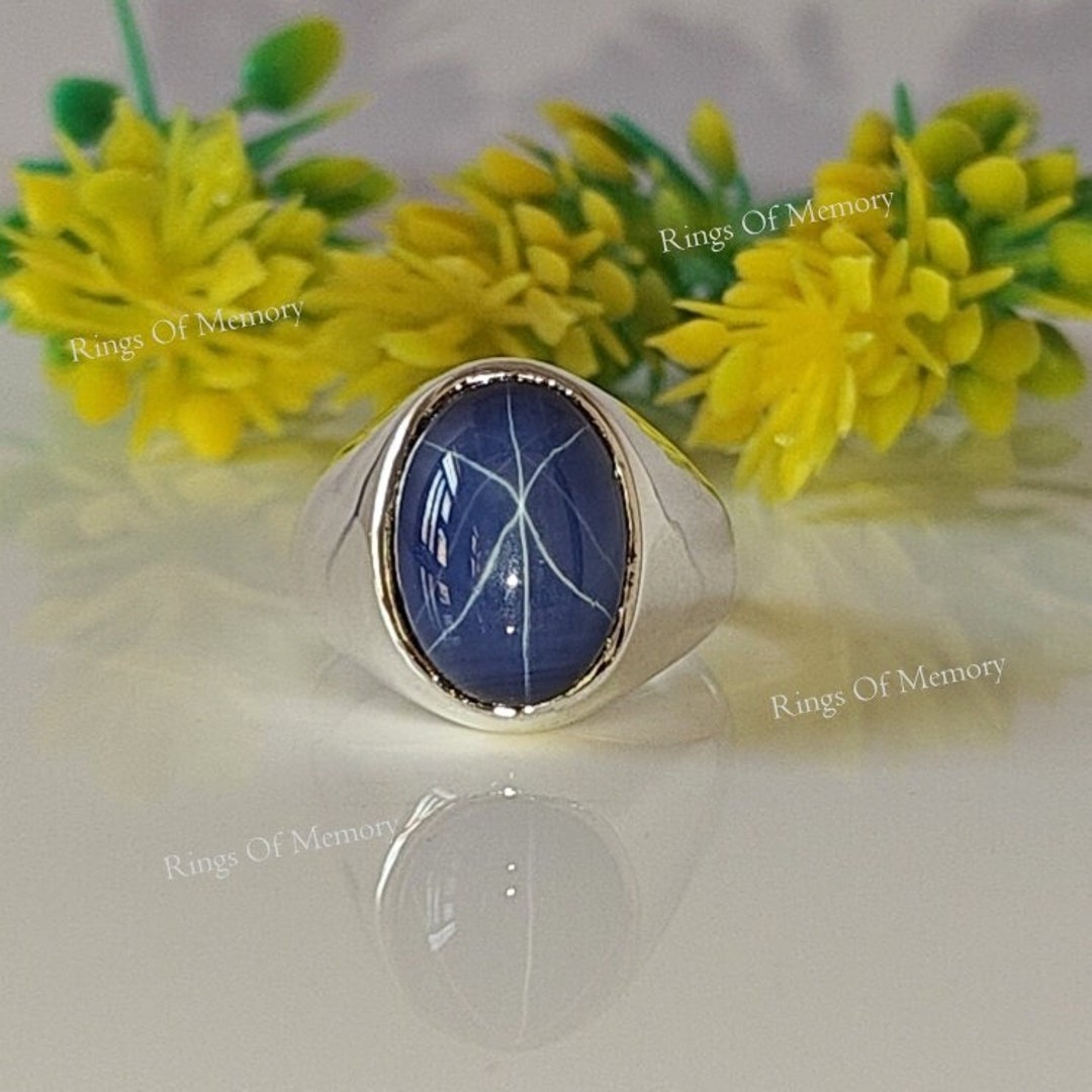 Vintage Blue Lindy Star Ring, Blue Star Sapphire Silver Ring, 925 ...