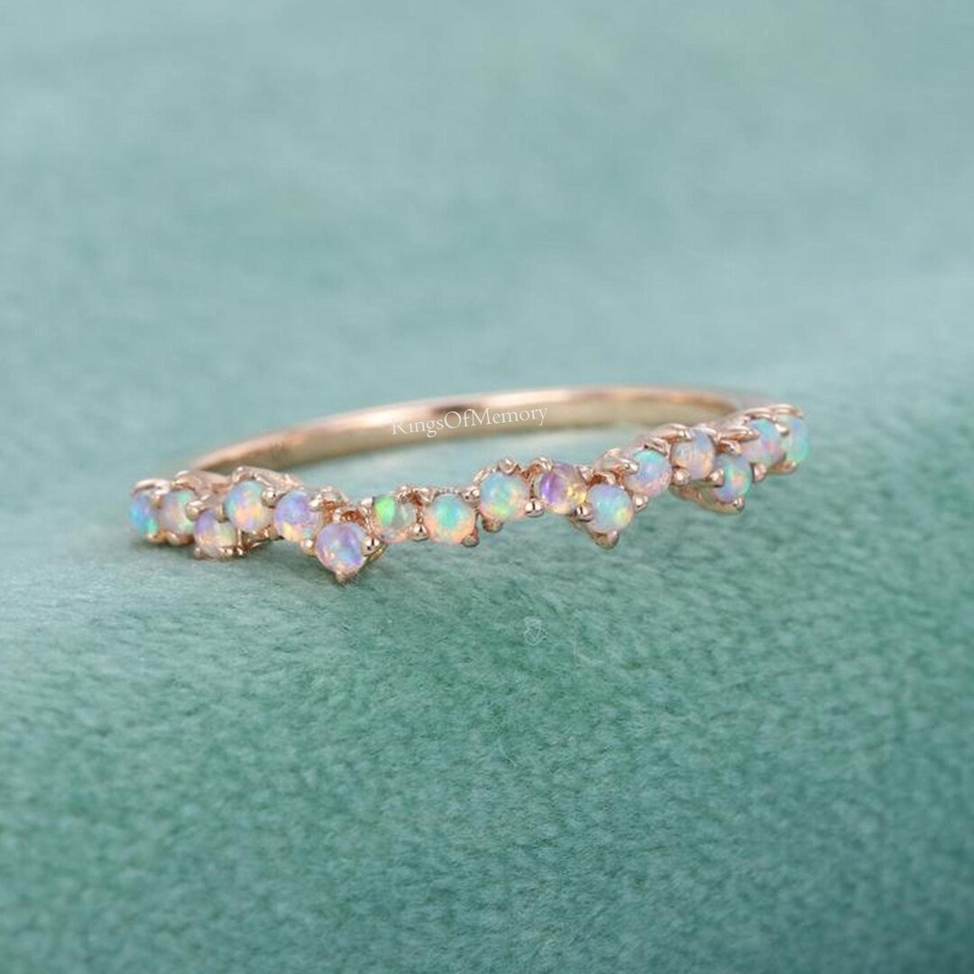 Natural Opal Ring Vintage Opal Band Opal Wedding Band Rose - Etsy