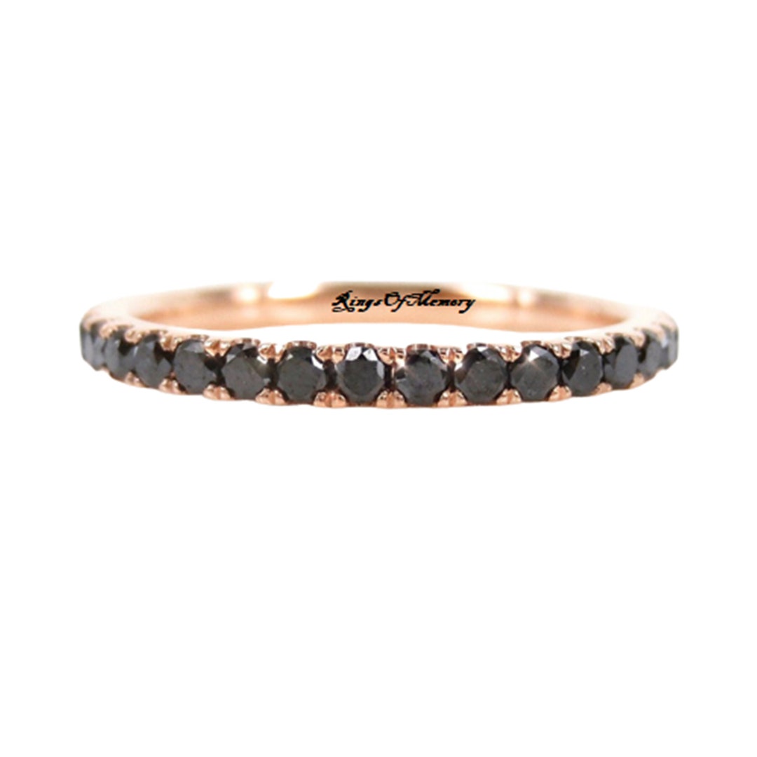 Black Spinel Wedding Band, 14k Rose Gold Band, Stackable Ring, Vintage ...