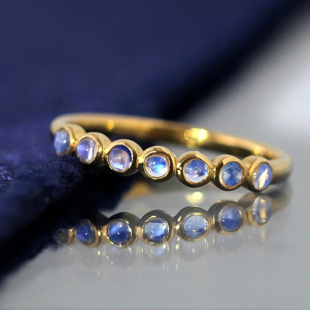 Rainbow Moonstone Band, Moonstone Wedding Band, Half Eternity Band, 14k ...