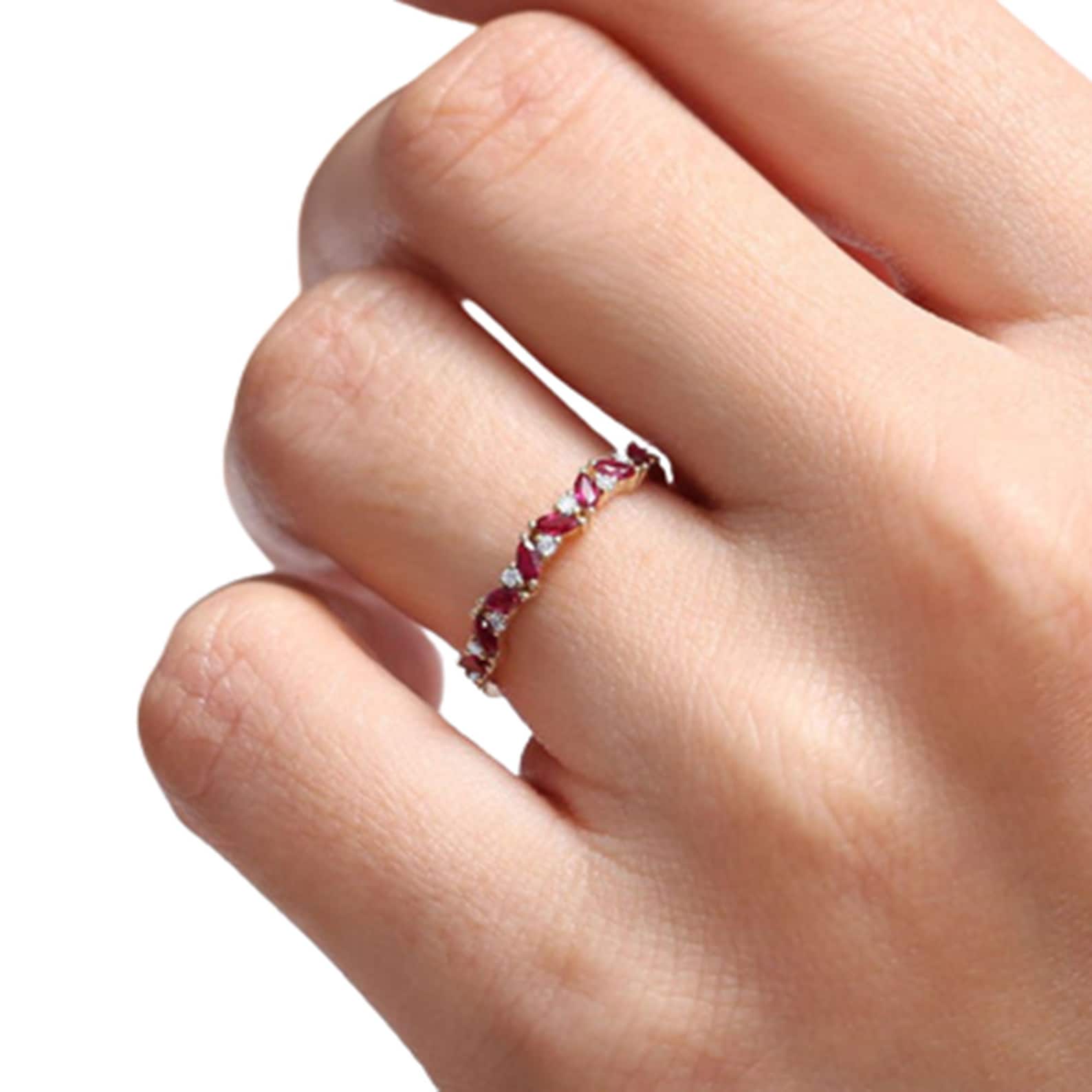 Marquise Garnet Band Garnet Wedding Ring 14k Gold Band - Etsy