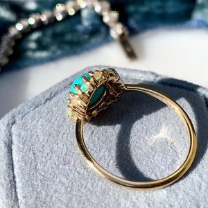 Natural Turquoise & Opal Wedding Ring, Turquoise Vintage Ring, Halo ...