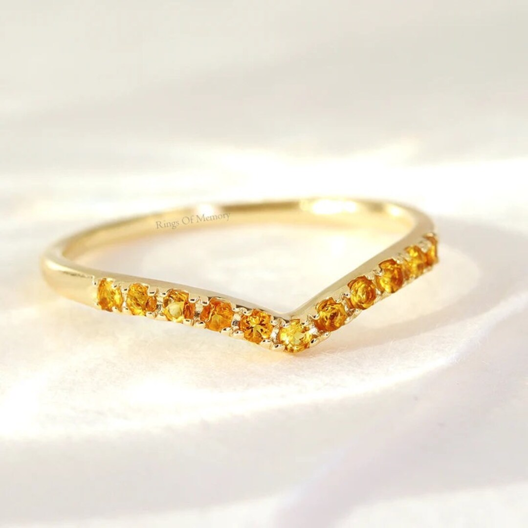 Citrine Curve Wedding Band, 14k Gold Band, Vintage Curve Band, V Shape ...