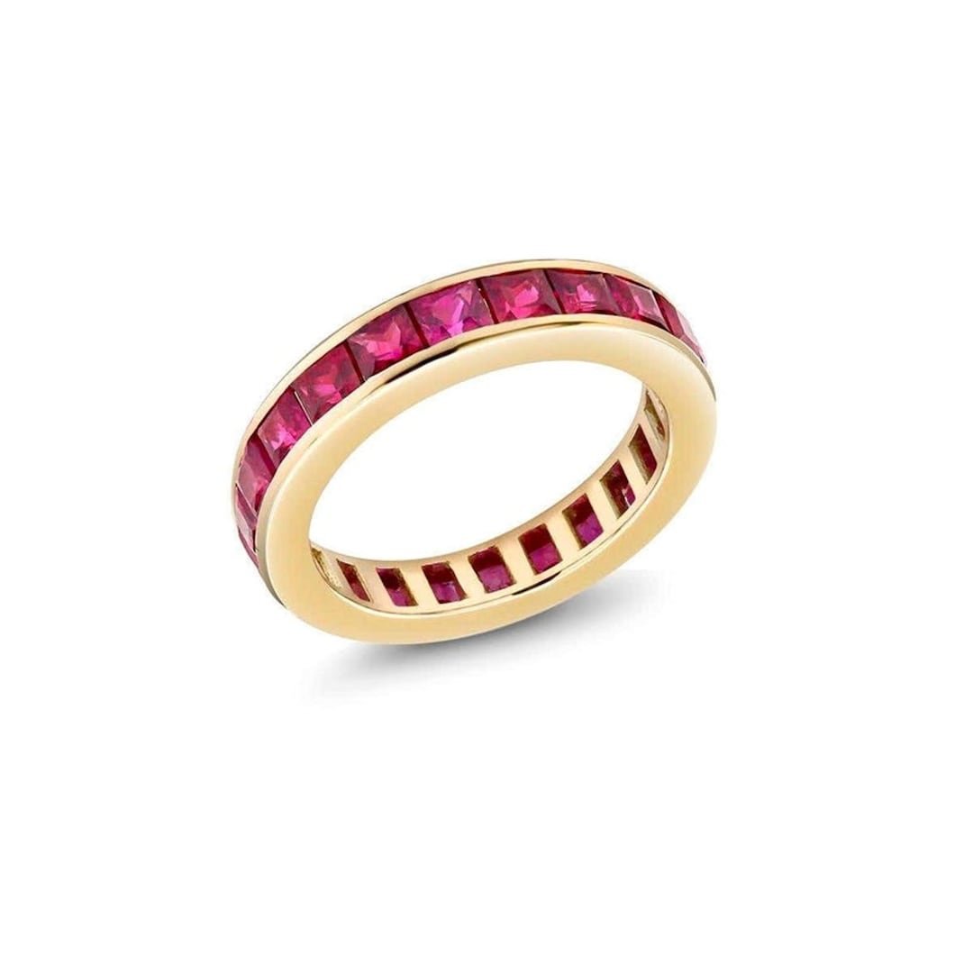 Ruby Wedding Band, 14k Yellow Gold Band, Ruby Eternity Band, July ...