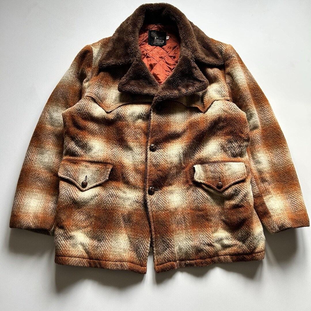 SIR JAC 60's 70's Vintage Mens Plaid Size 46 Coat Jacket Quilt ...