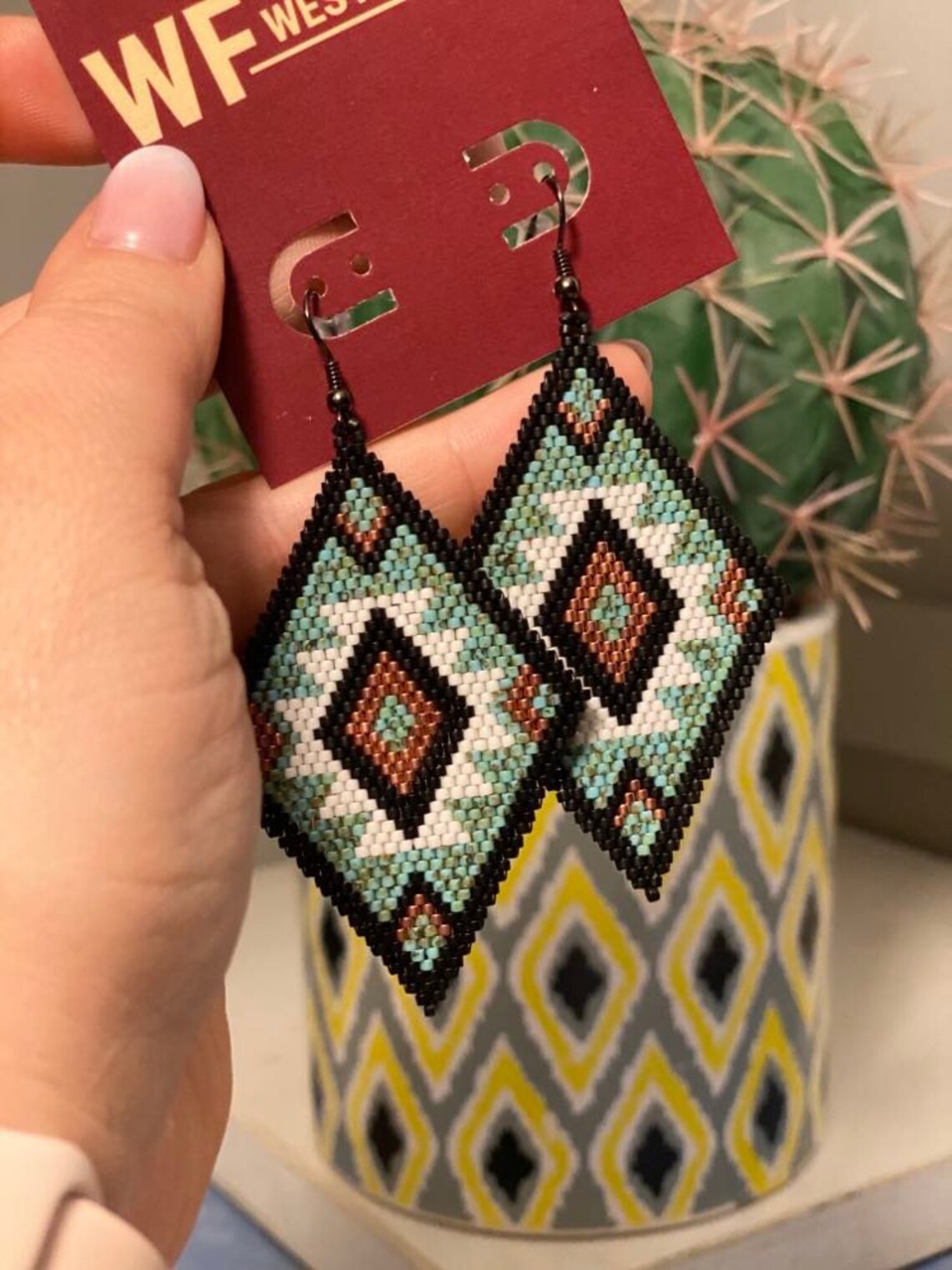 Large Beaded Aztec Earrings - Etsy