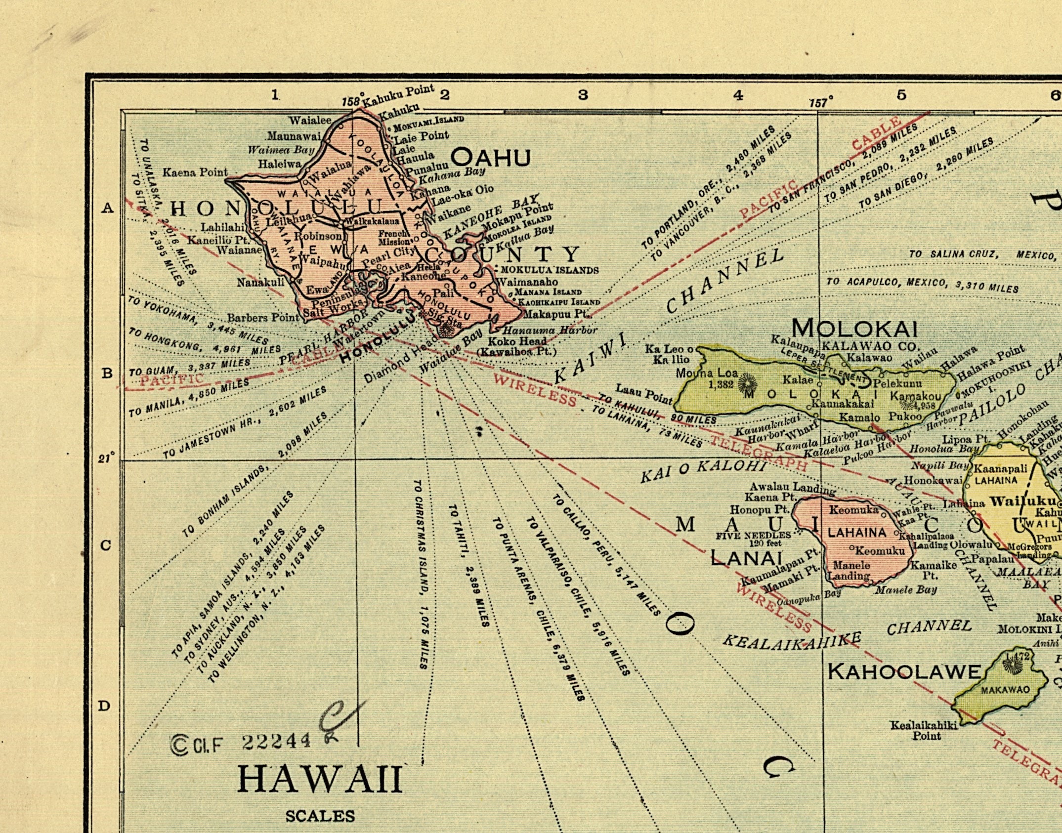Printable Antique Old Map of Hawaii Circa 1912 Vintage Wall - Etsy Canada