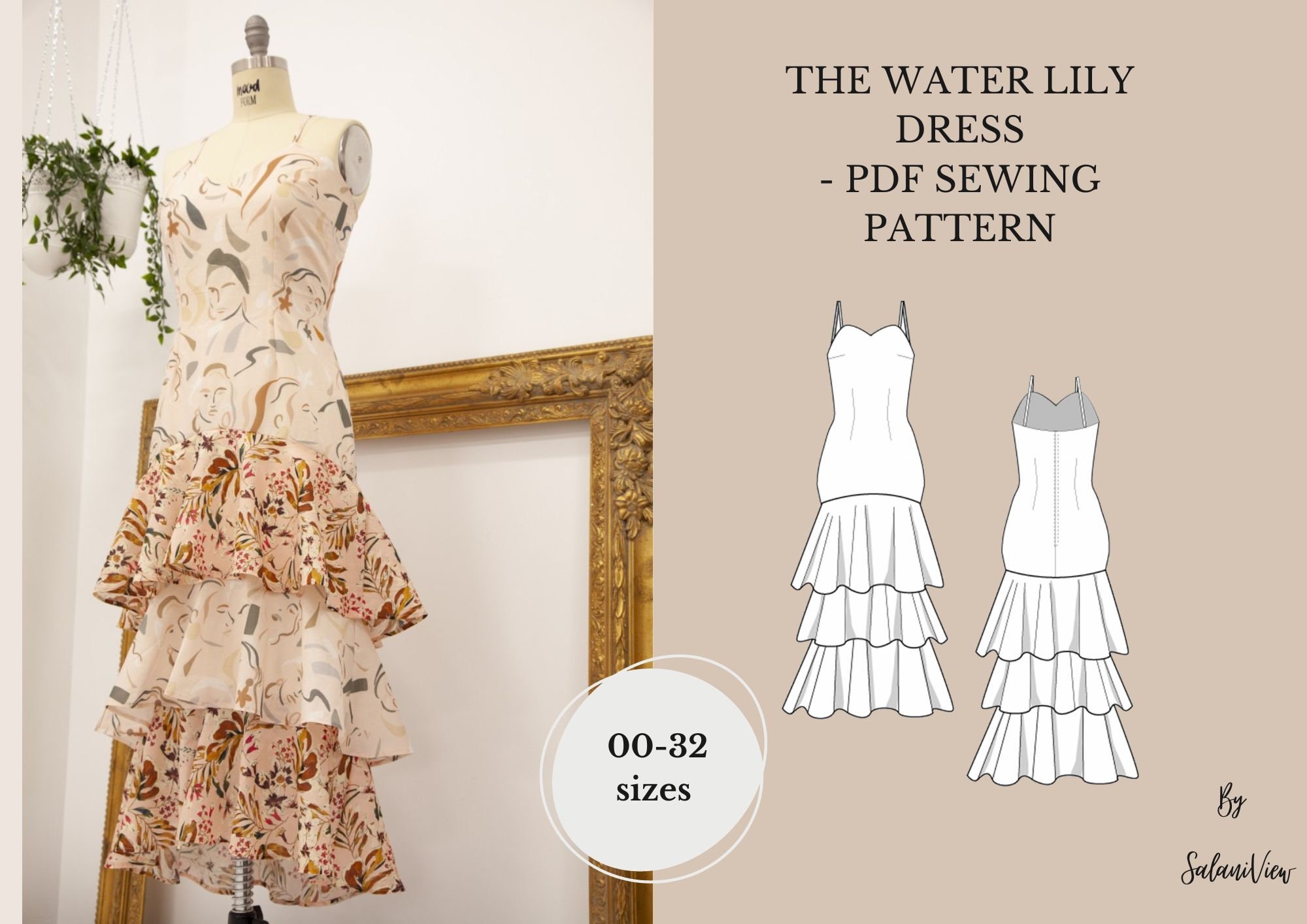 V Cut Flared Dress Pattern PDF Sewing Patterninstant Download Printable ...