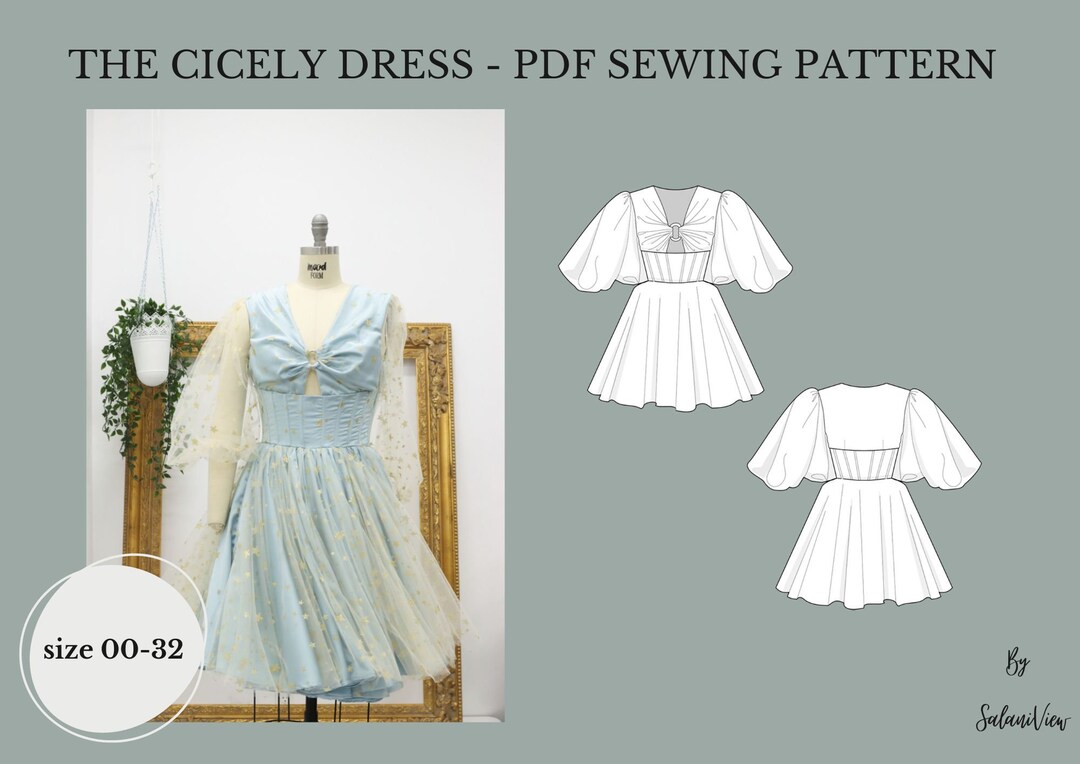 Dress Pattern PDF Sewing Patterninstant Download Printable Sizesxs-xxlmini Dress Patternsummer ...