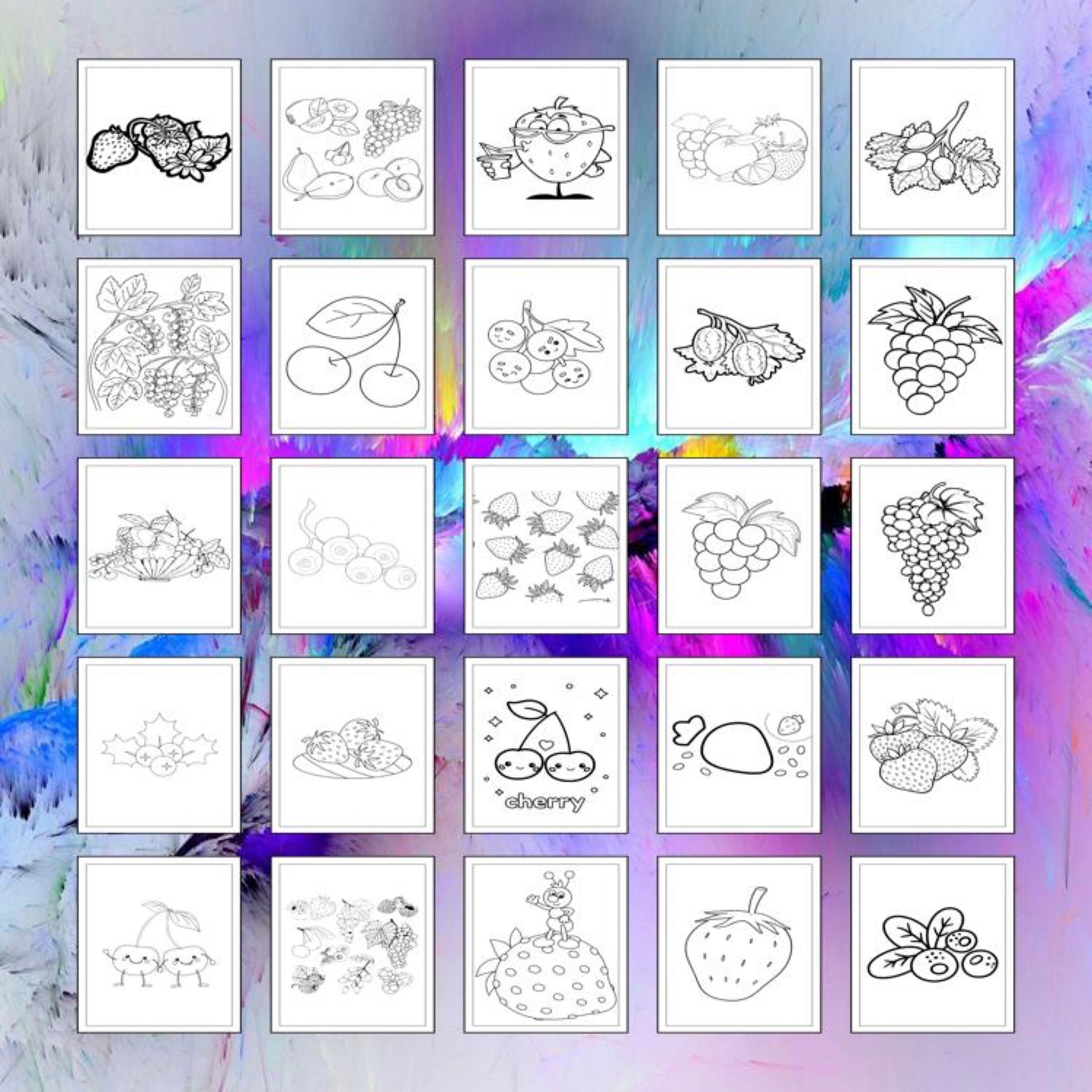 Printable Berries Coloring Pages for Kids & Adults | 85 Pages | Instant ...