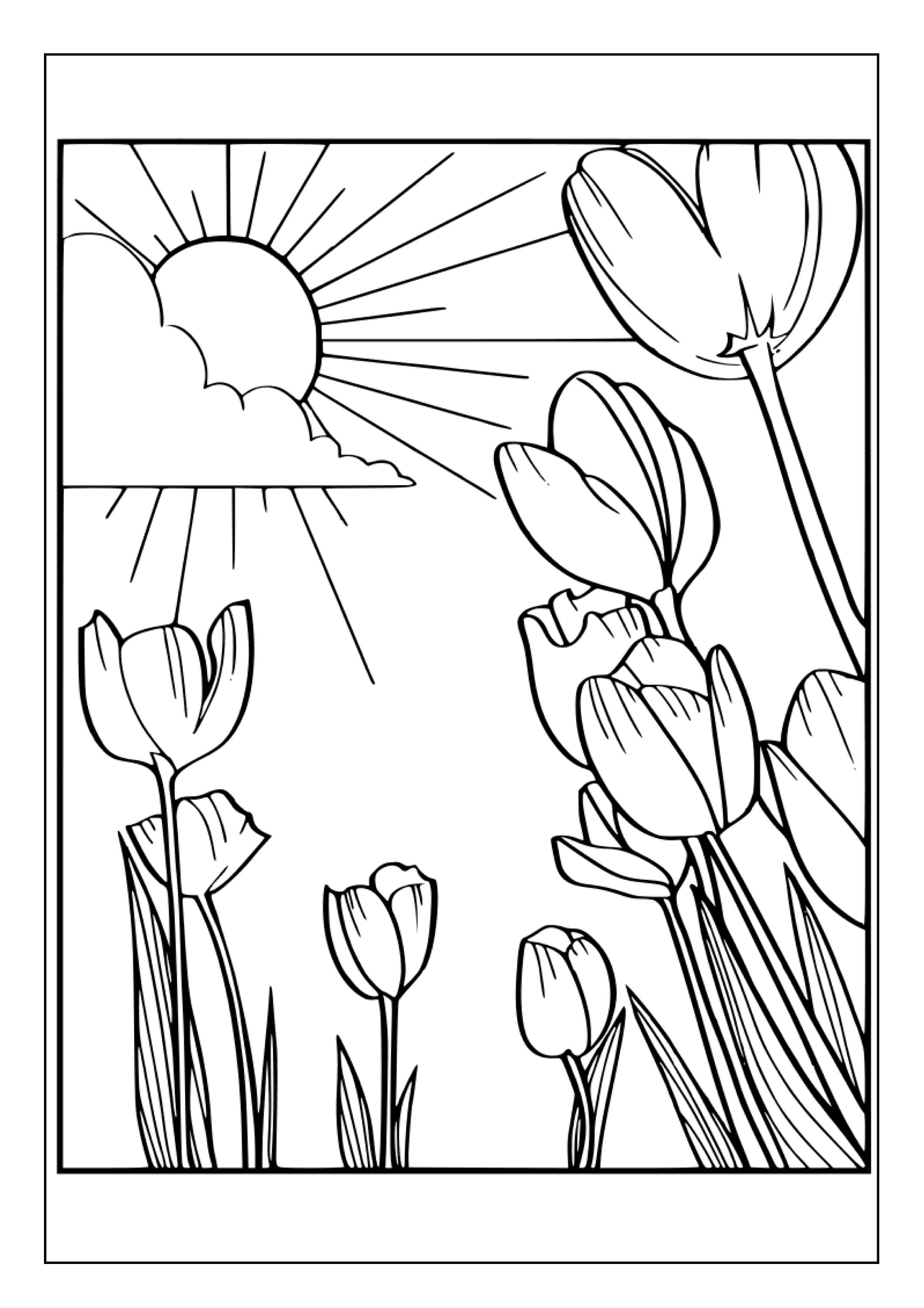 Printable Tulip Coloring Pages for Kids and Adults | 35 Pages | Instant ...