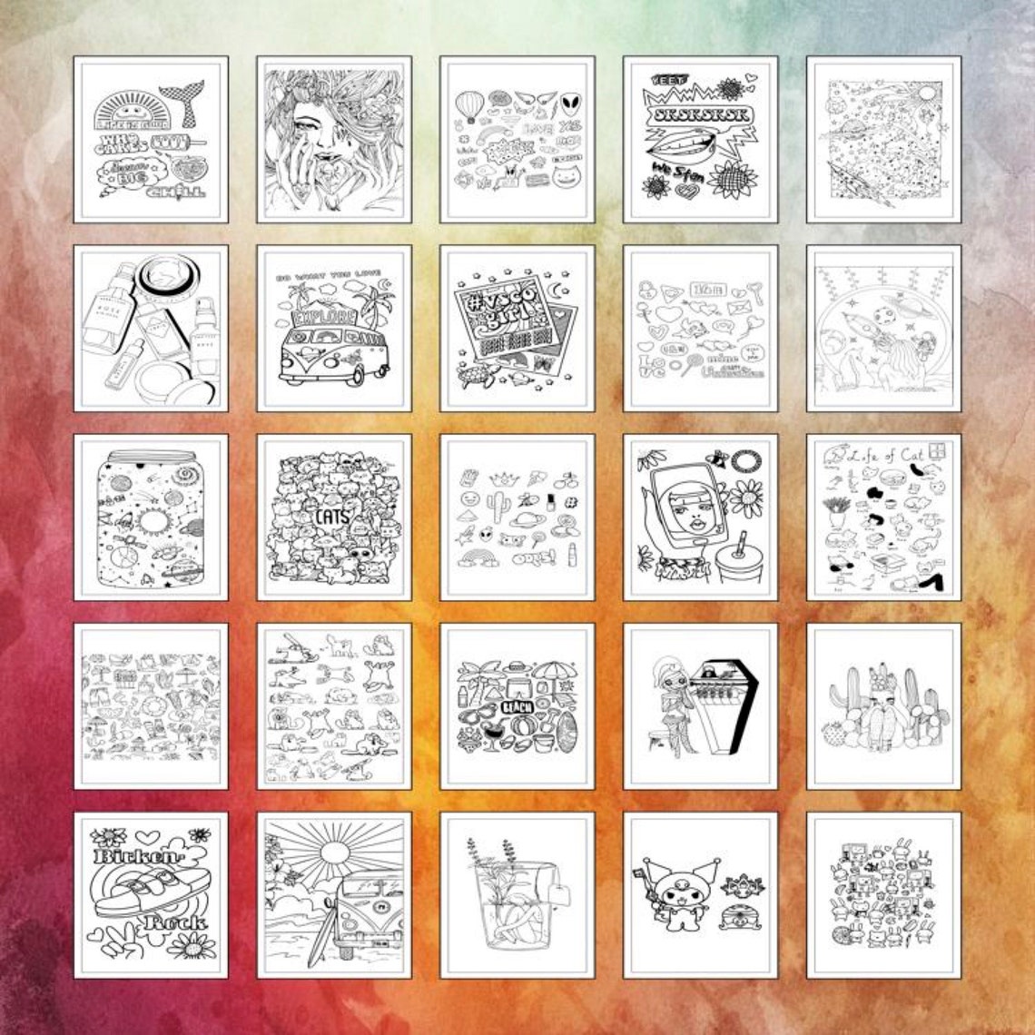 Printable Aesthetics Coloring Pages for Kids & Adults 55 - Etsy