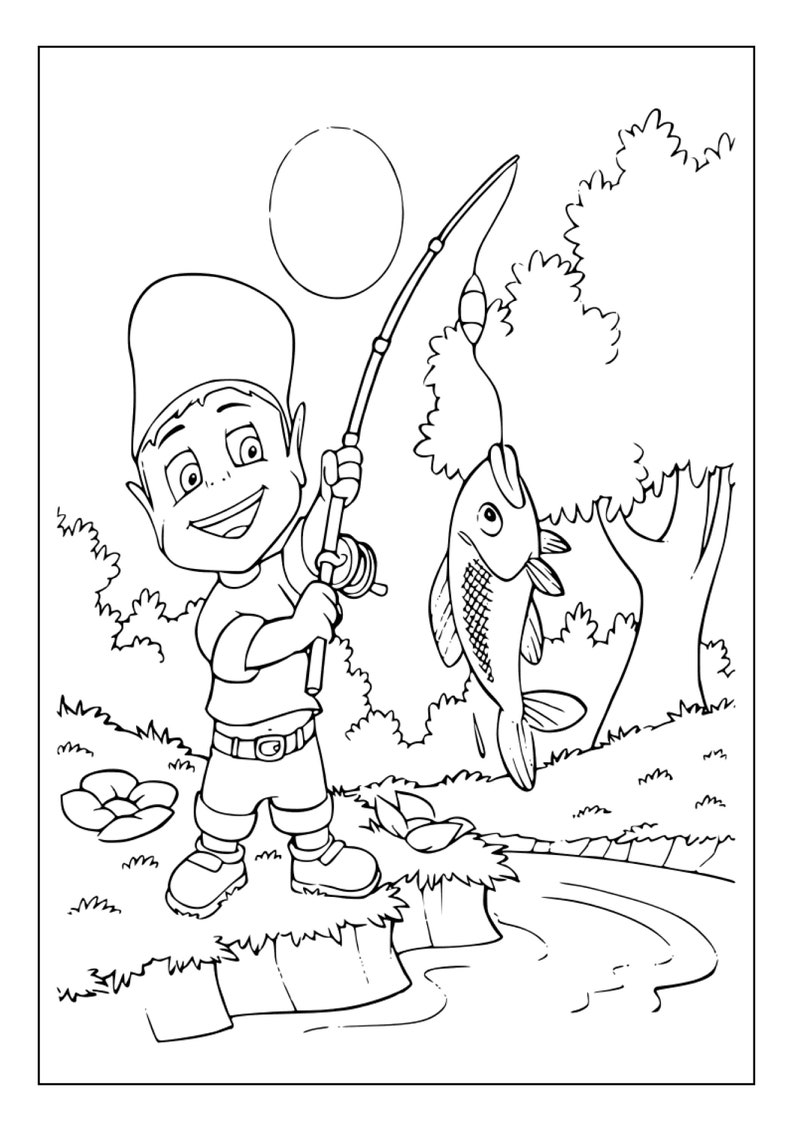 Printable Fishing Coloring Pages for Kids & Adults | 30 Pages | Instant ...