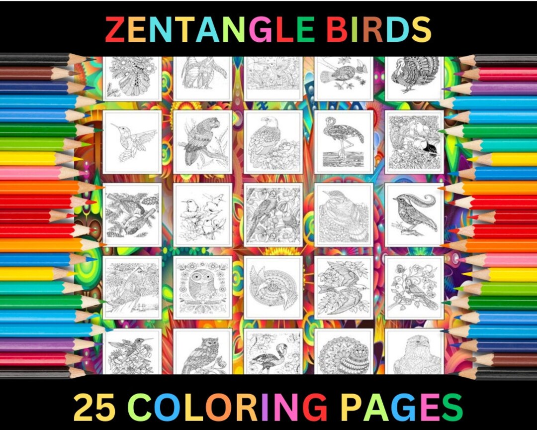 Printable Zentangle Birds Coloring Pages for Kids & Adults | 25 Pages ...