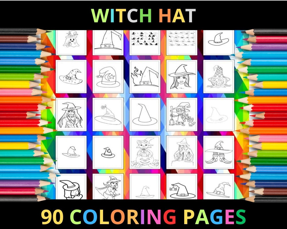 Printable Witch Hat Coloring Pages for Kids and Adults 90 - Etsy