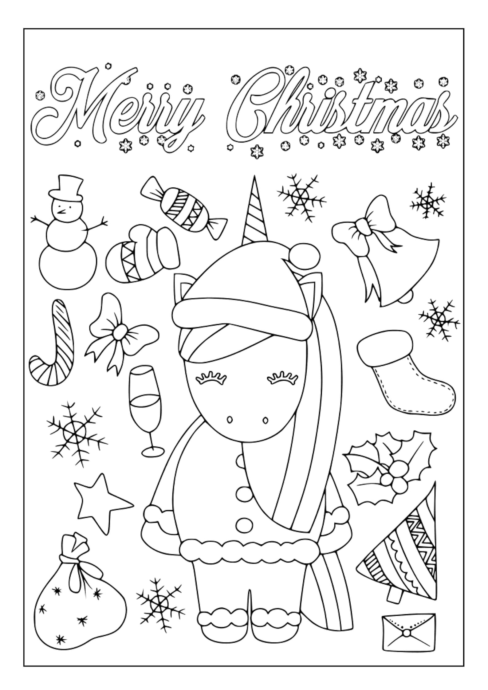 Printable Christmas Unicorn Coloring Pages for Kids and Adults 25 Pages ...