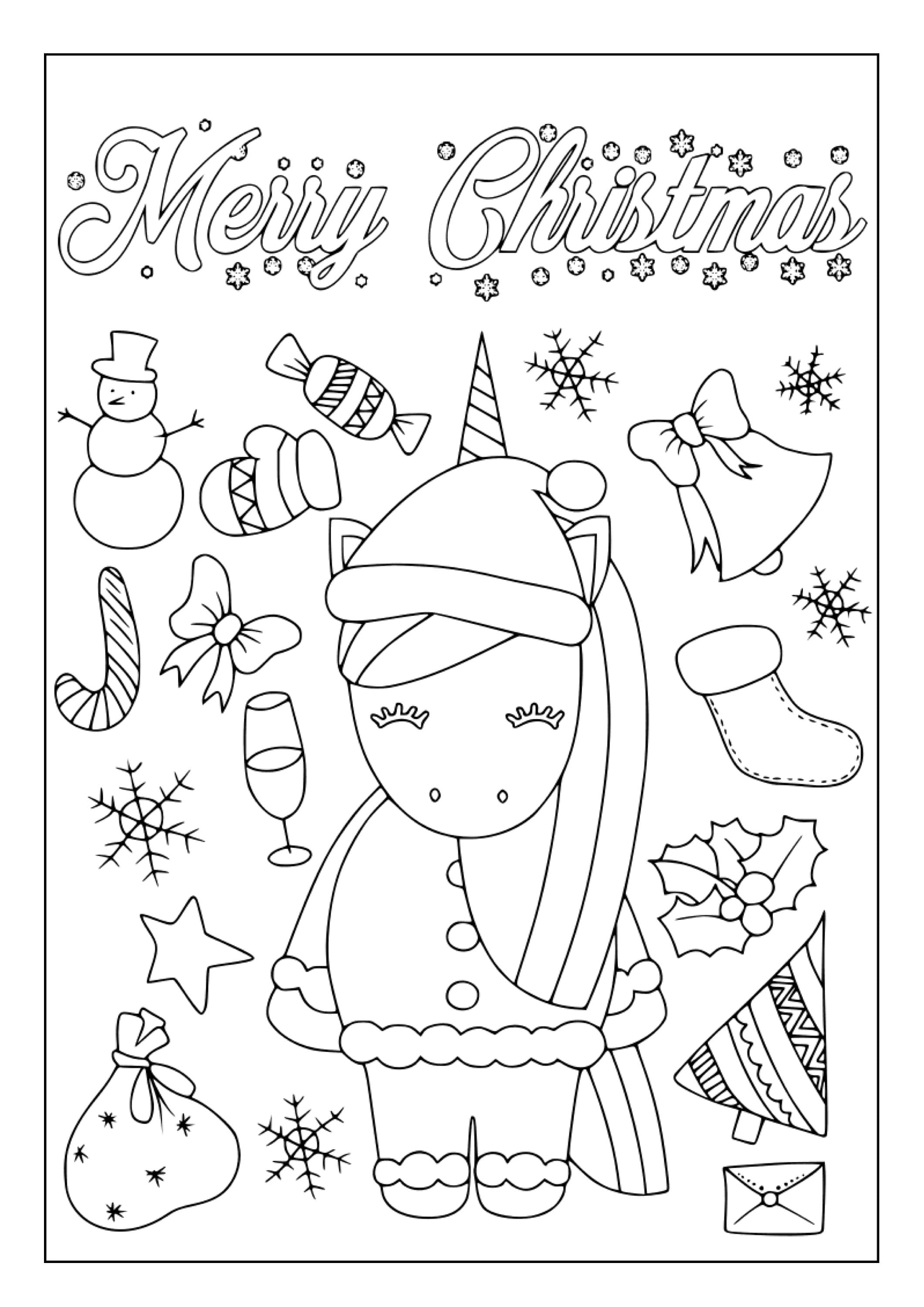 Printable Christmas Unicorn Coloring Pages for Kids and Adults 25 Pages ...