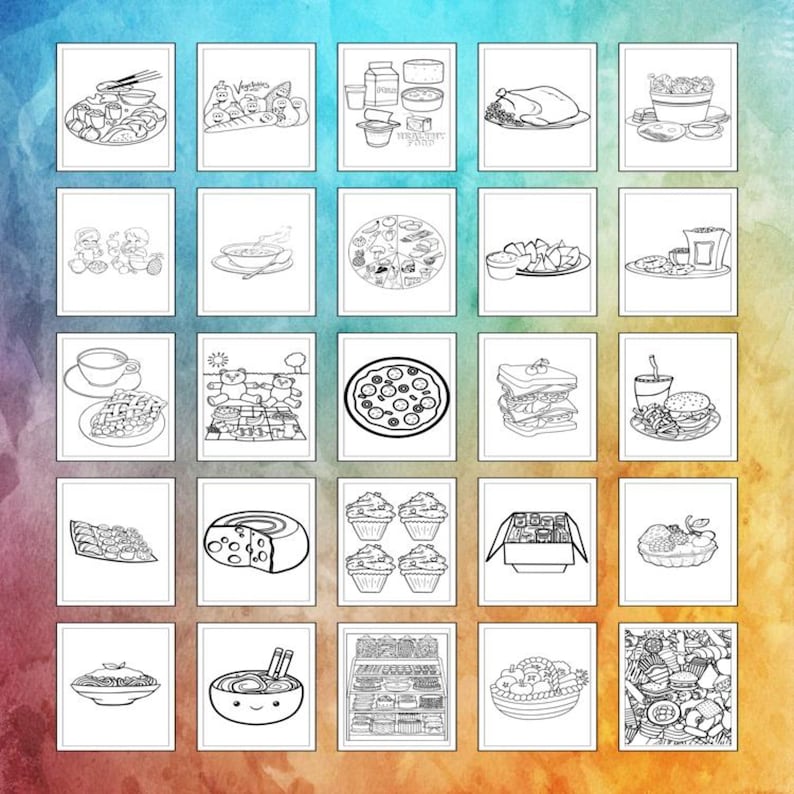Printable Food Coloring Pages for Kids and Adults | 100 Pages | Instant ...