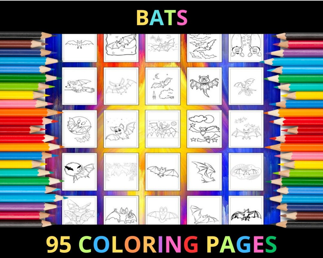 Printable Bats Coloring Pages for Kids and Adults 95 Pages Instant ...