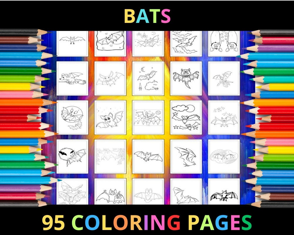Printable Bats Coloring Pages for Kids and Adults | 95 Pages | Instant ...