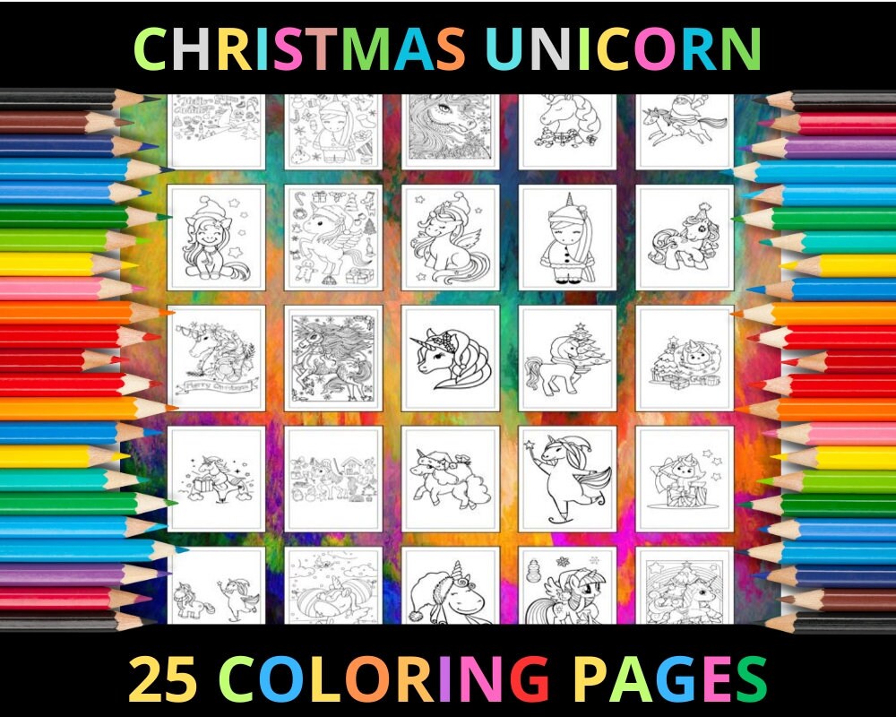 Printable Christmas Unicorn Coloring Pages for Kids and Adults 25 Pages ...