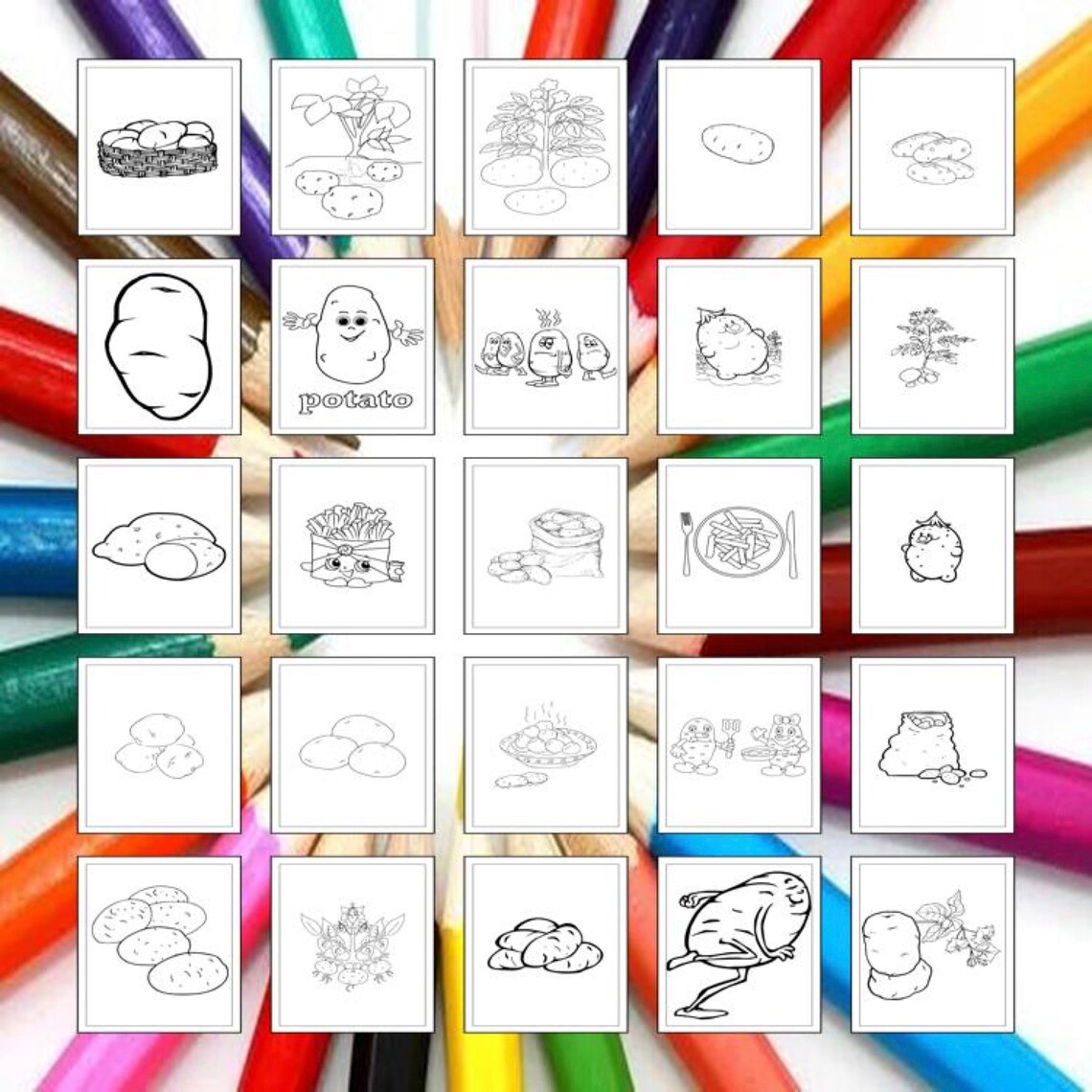 Printable Potato Coloring Pages for Kids & Adults | 30 Pages | Digital ...