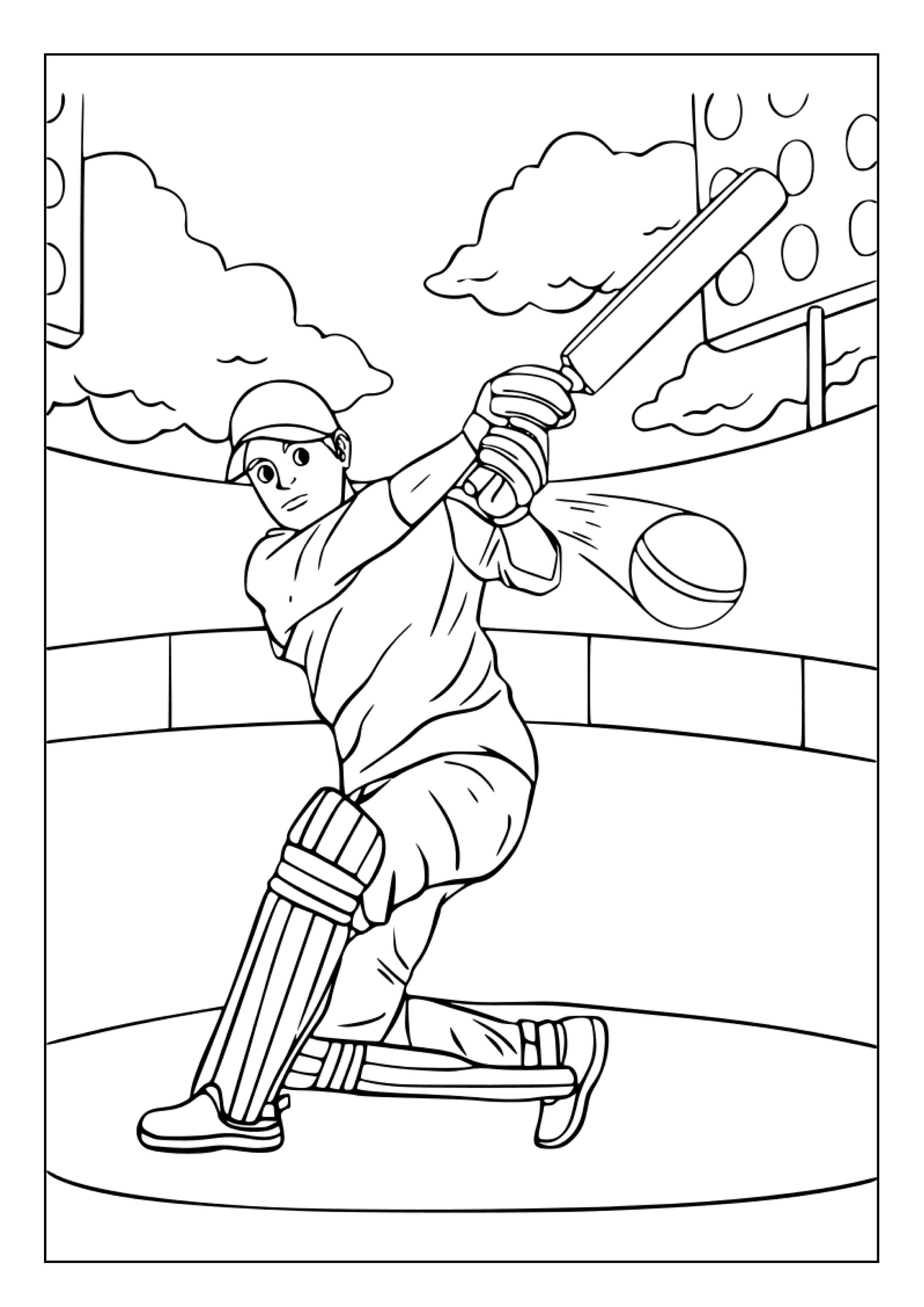 Printable Cricket Game Coloring Pages for Kids & Adults | 30 Pages ...