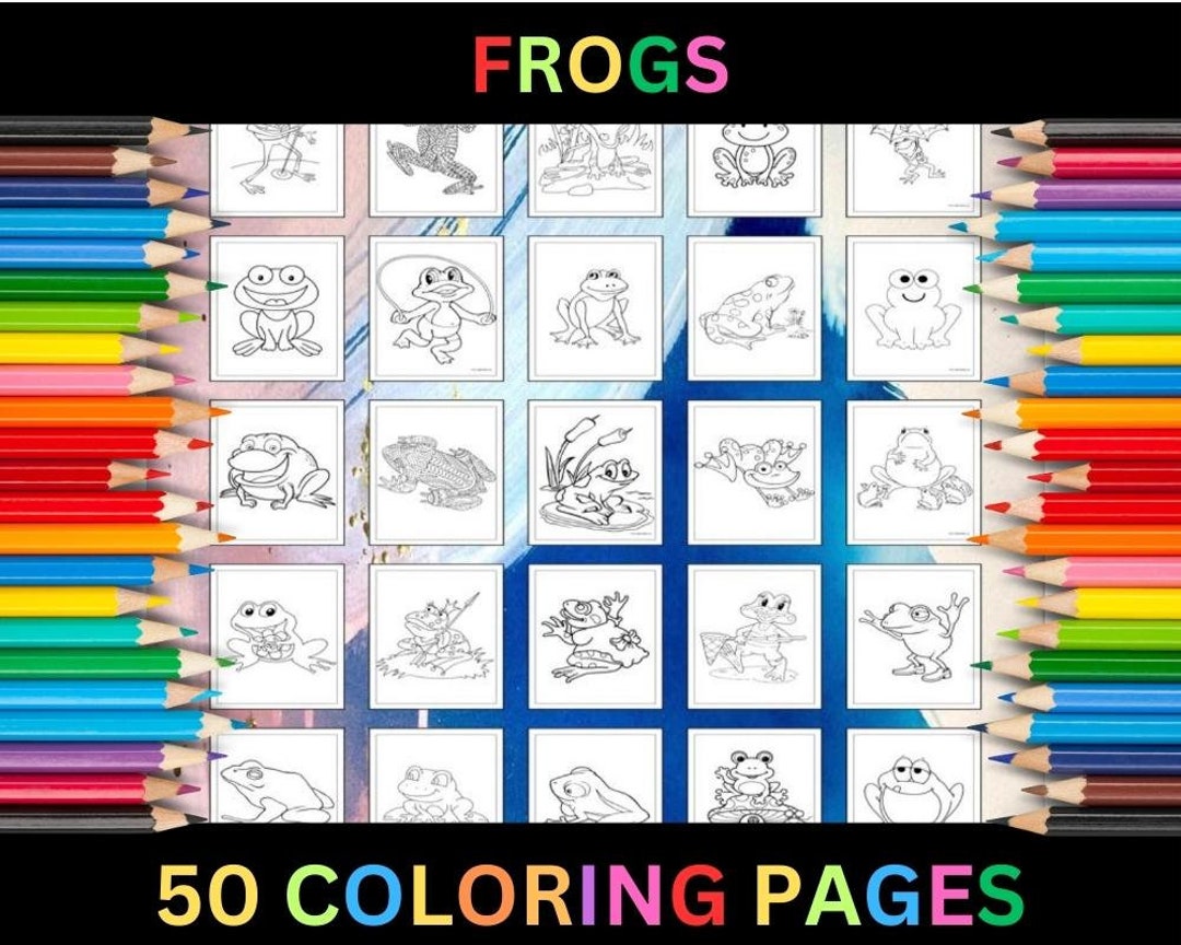 Printable Frogs Coloring Pages for Kids & Adults | 50 Pages | Instant ...