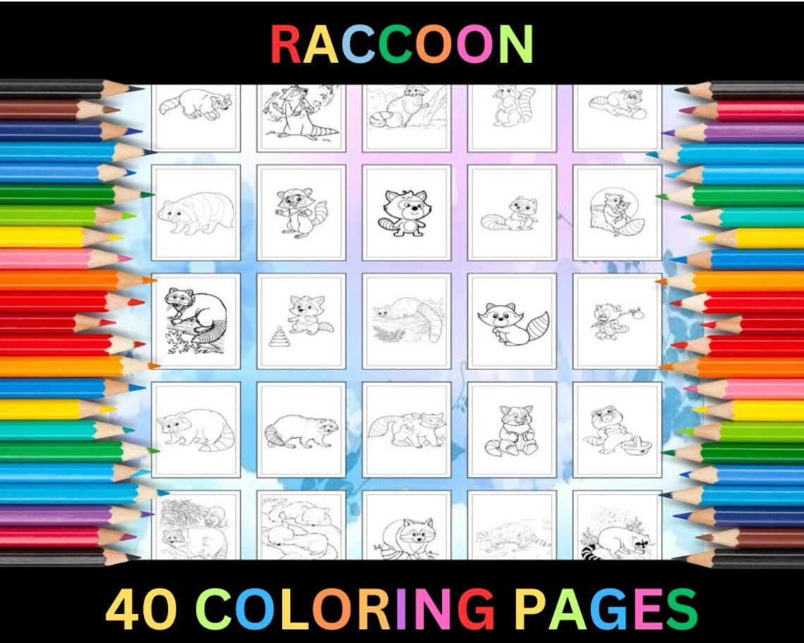 Printable Raccoon Coloring Pages for Kids & Adults 40 Pages Instant ...