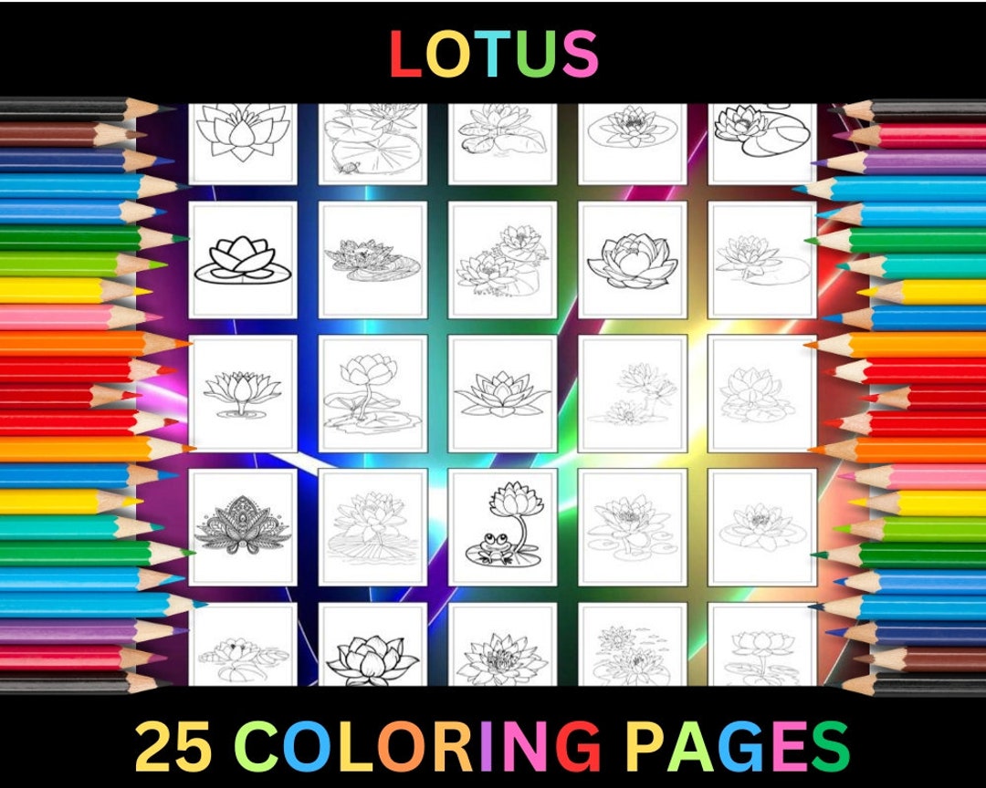 Printable Lotus Coloring Pages for Kids & Adults | 25 Pages | Digital ...