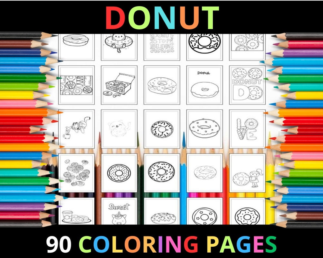 Printable Donut Coloring Pages for Kids and Adults | 90 Pages | Instant ...