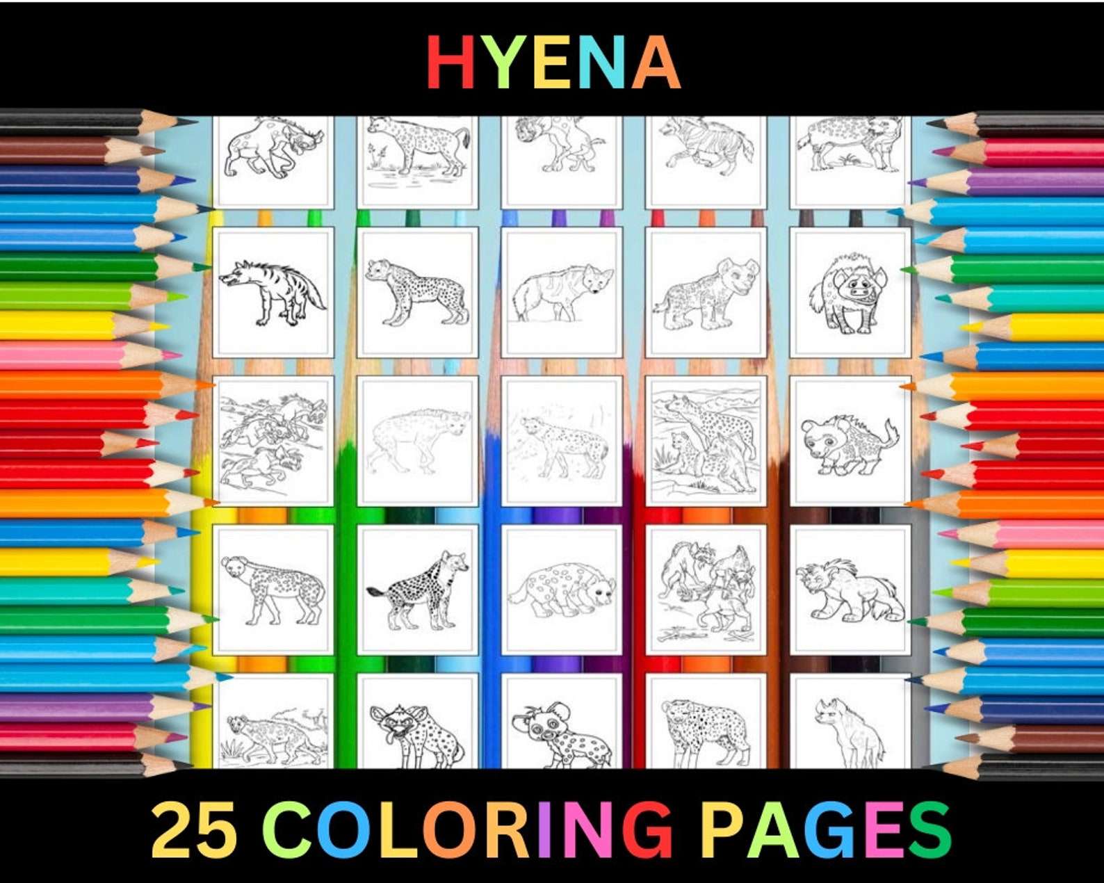 Printable Hyena Coloring Pages for Kids & Adults | 25 Pages | Instant ...