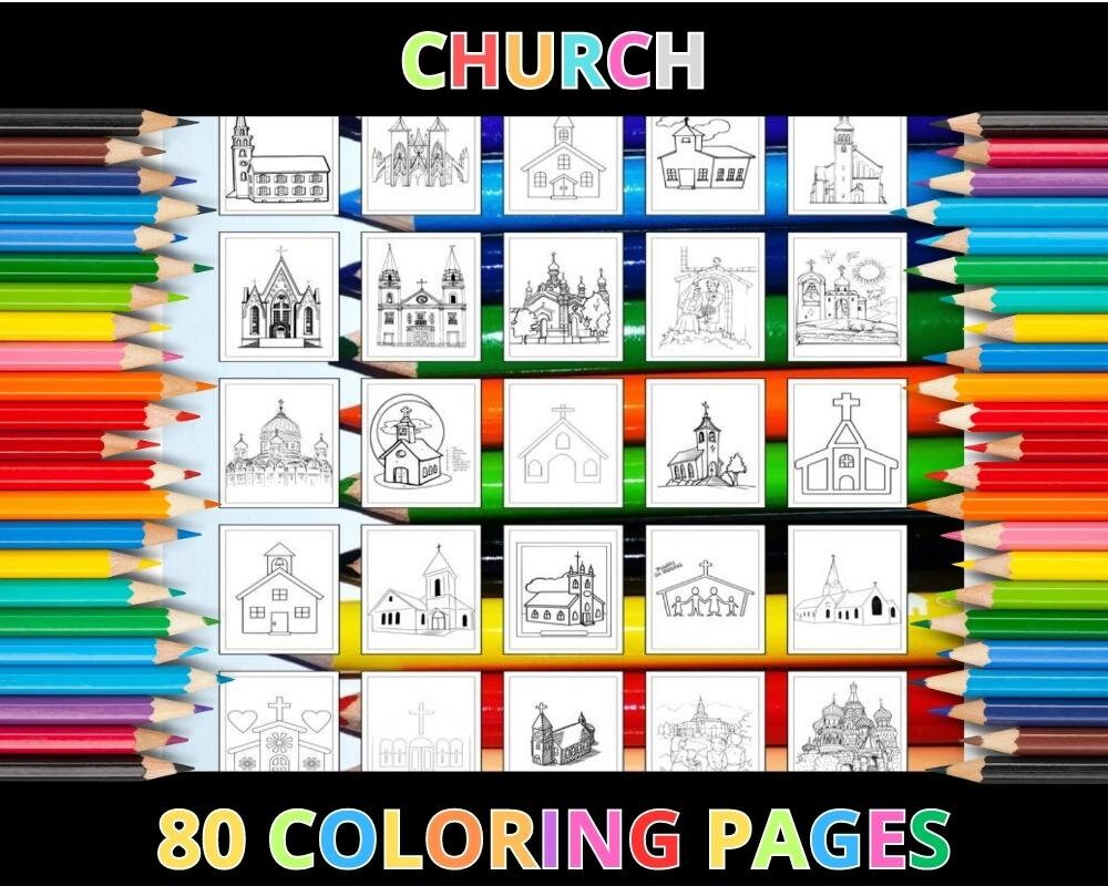 Printable Church Coloring Pages for Kids & Adults | 80 Pages | Instant ...