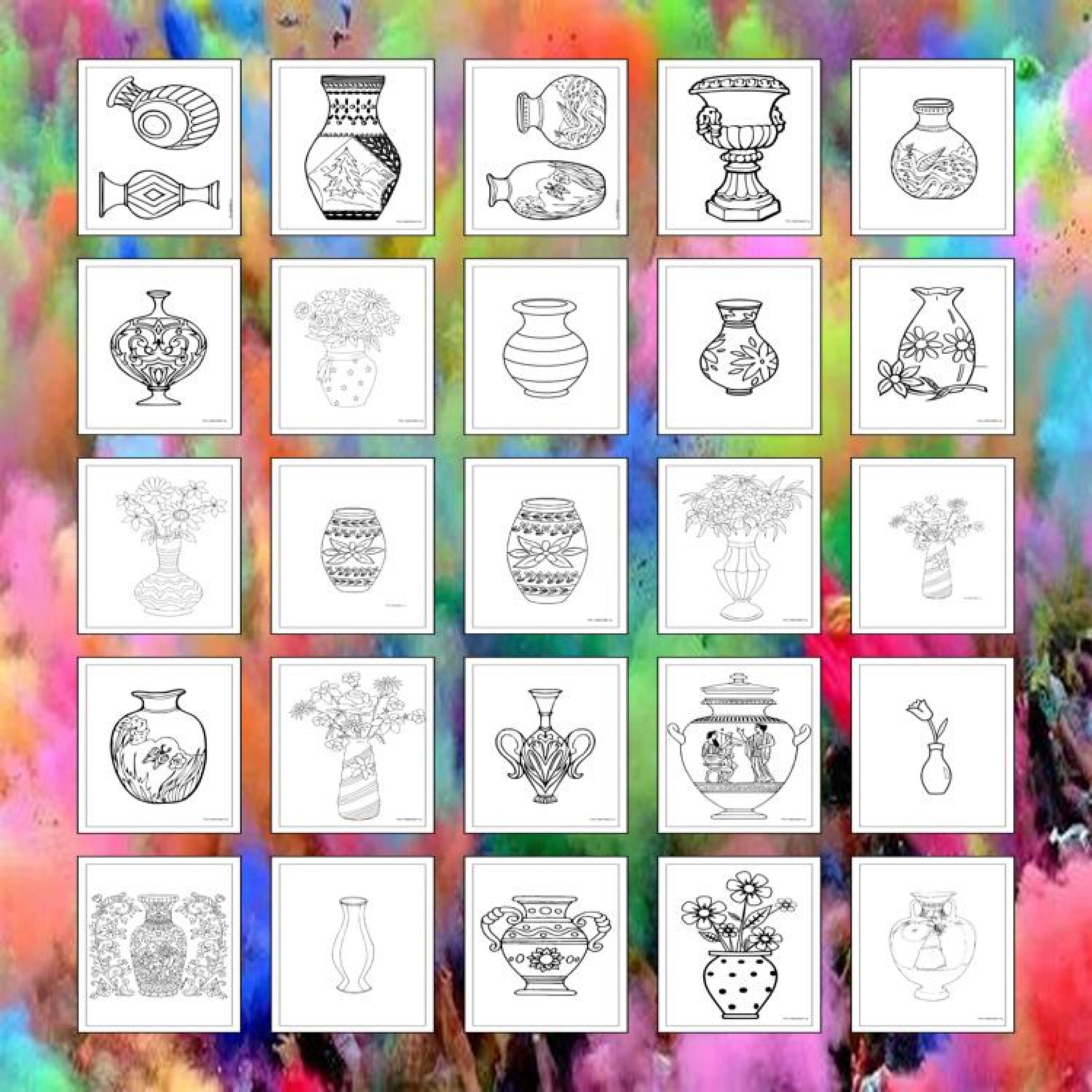 Printable Vase Coloring Pages for Kids & Adults | 25 Pages | Instant ...