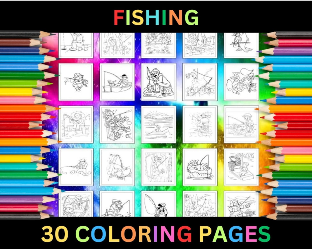 Printable Fishing Coloring Pages for Kids & Adults | 30 Pages | Instant ...