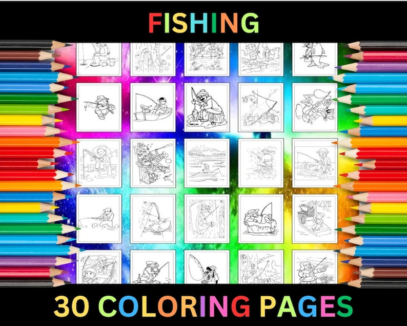 Printable Fishing Coloring Pages for Kids & Adults | 30 Pages | Instant ...