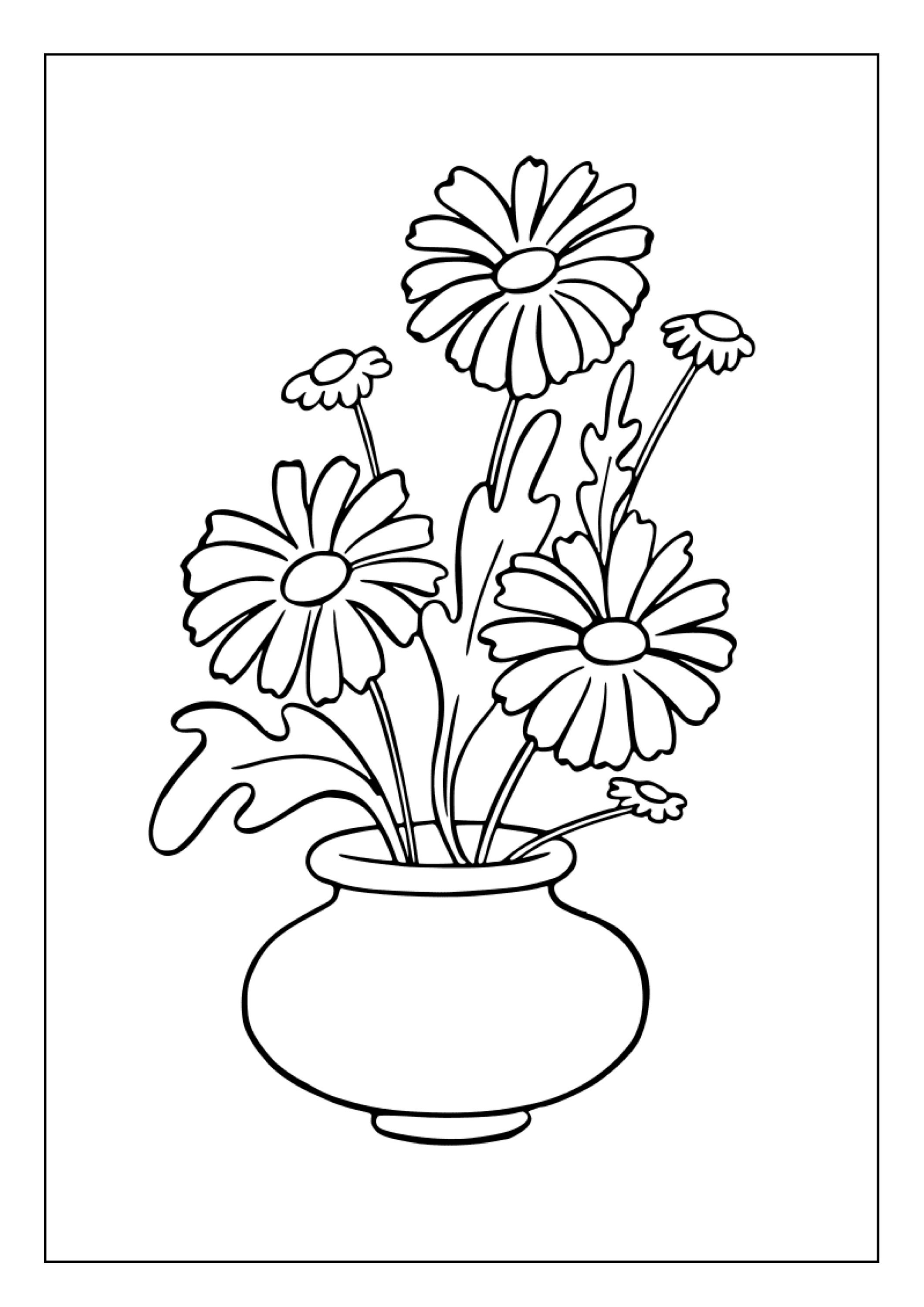 Printable Flowers in A Vase Coloring Pages for Kids & Adults |30 Pages ...