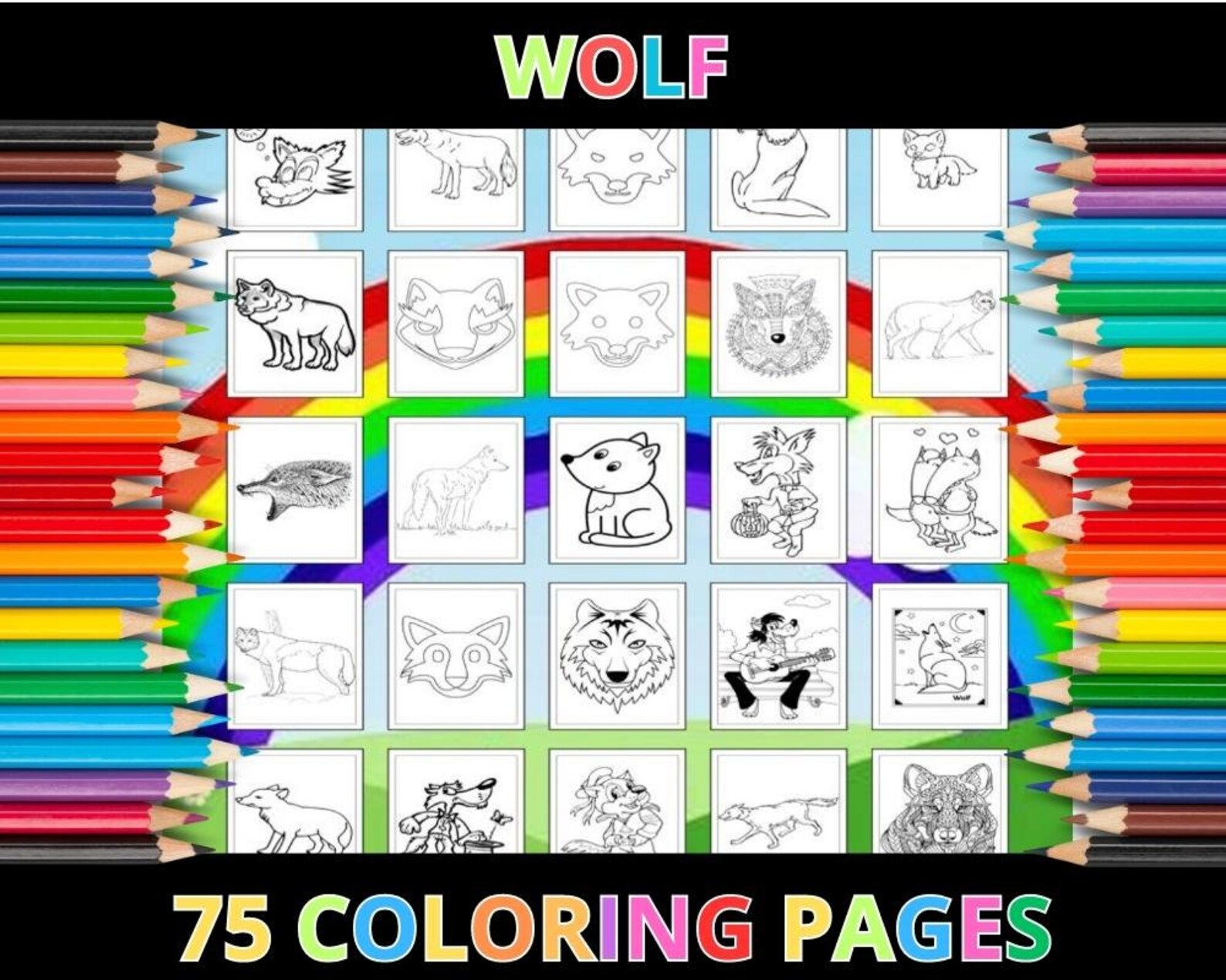 Printable Wolf Coloring Pages for Kids & Adults | 75 Pages | Instant ...